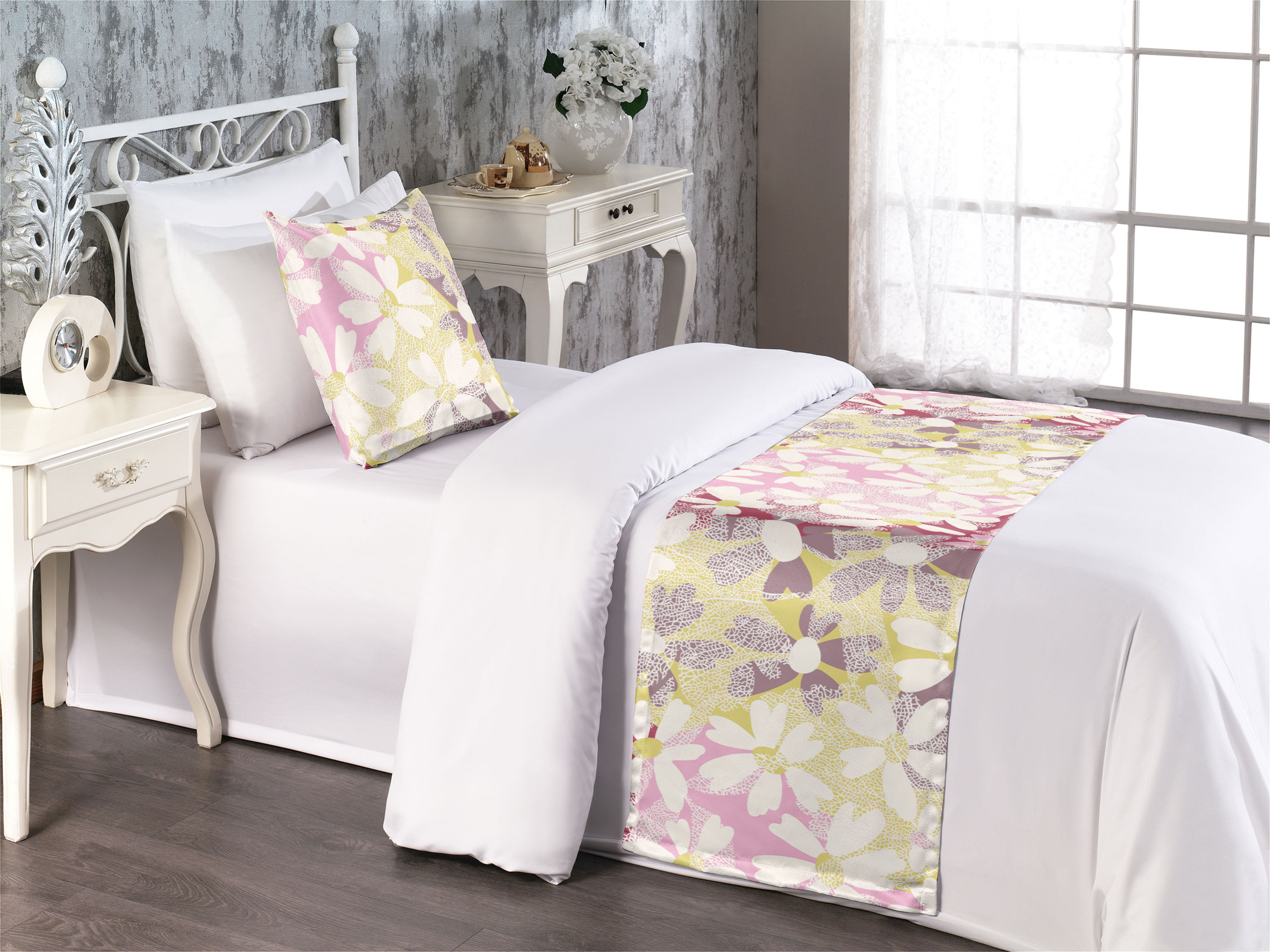 Ambesonne Flowers Boho Bed Runner Set Daisy Minimalist Bloom Magenta ...