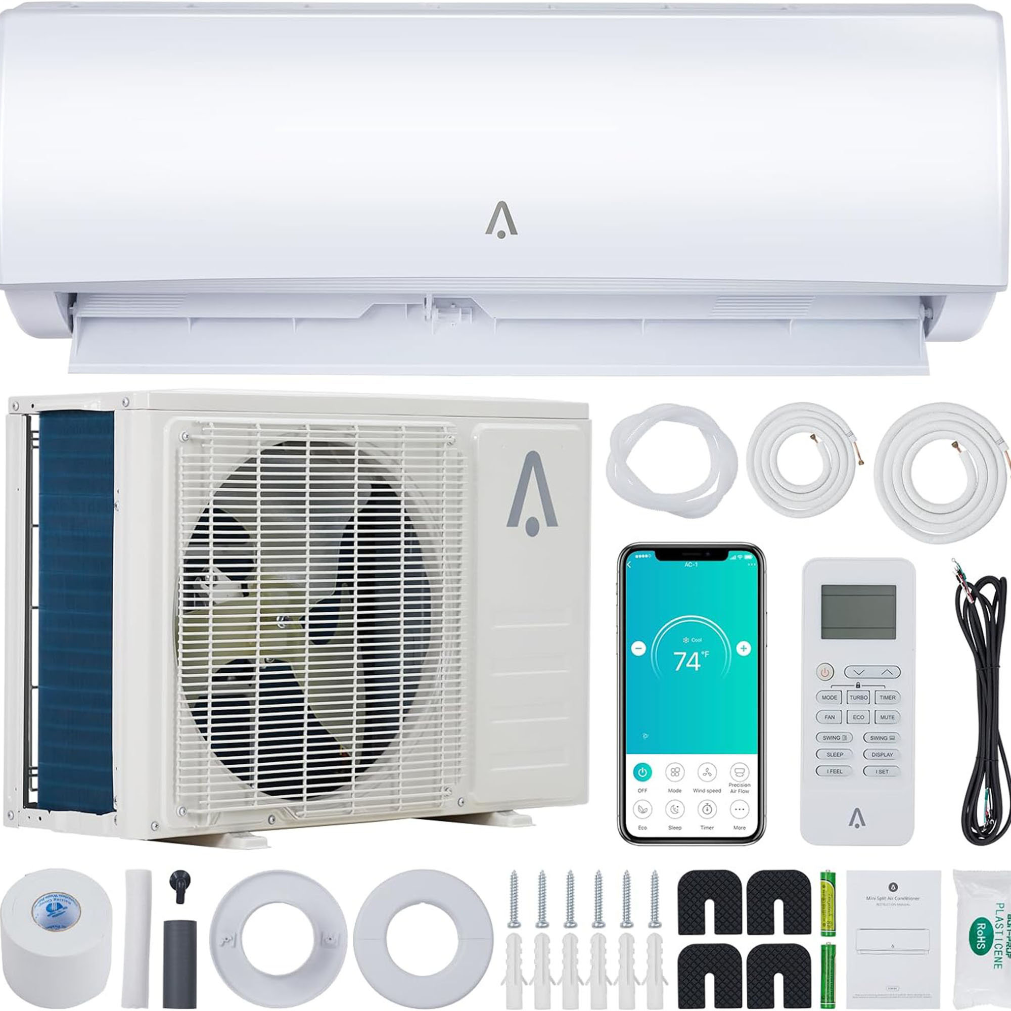 gaomon 9,000 Btus Mini Split AC, 19 SEER2 Wall Mounted AC With Heat ...