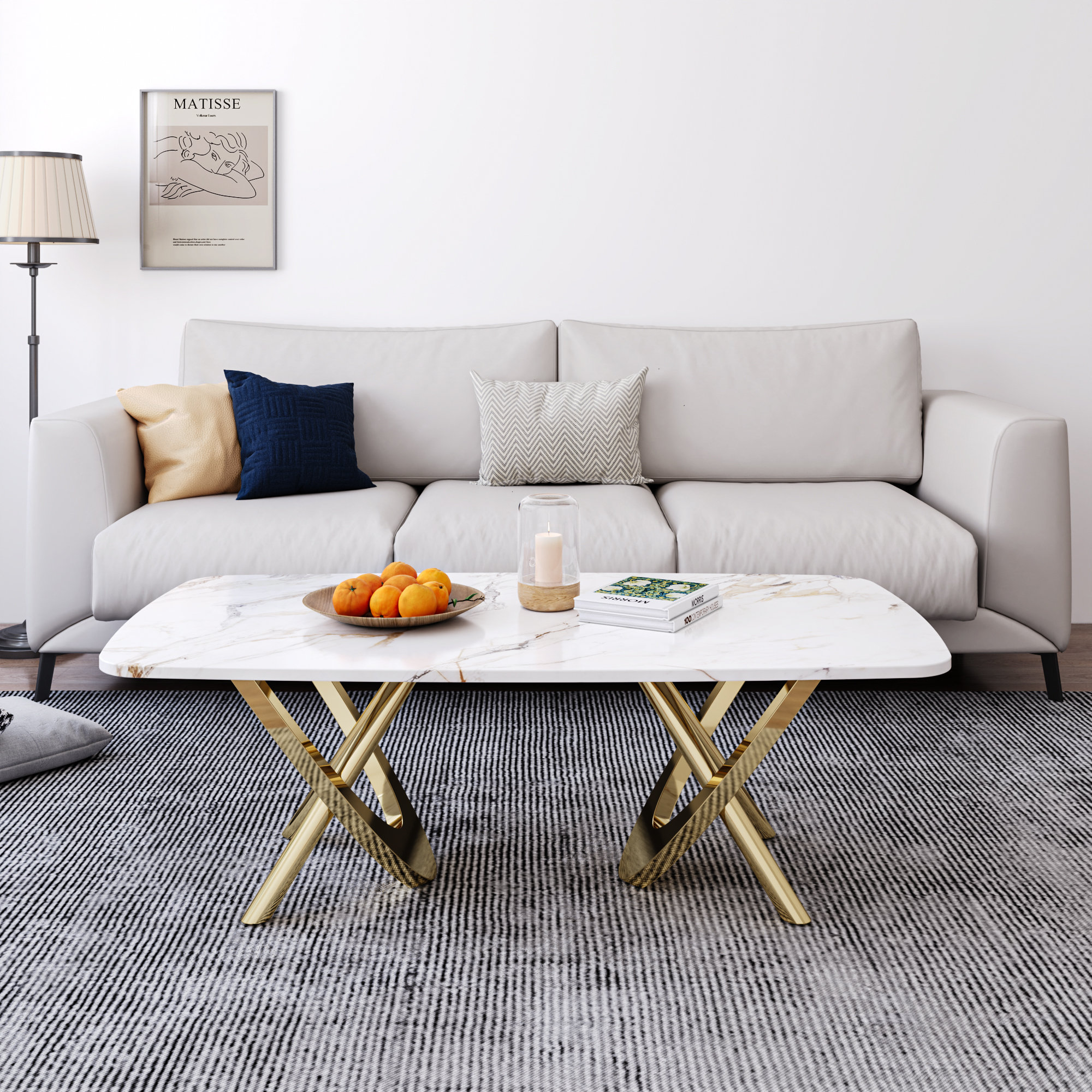 Mercer41 50.78" L x 27.16" W Gold Stainless Steel Marble Pattern Coffee ...