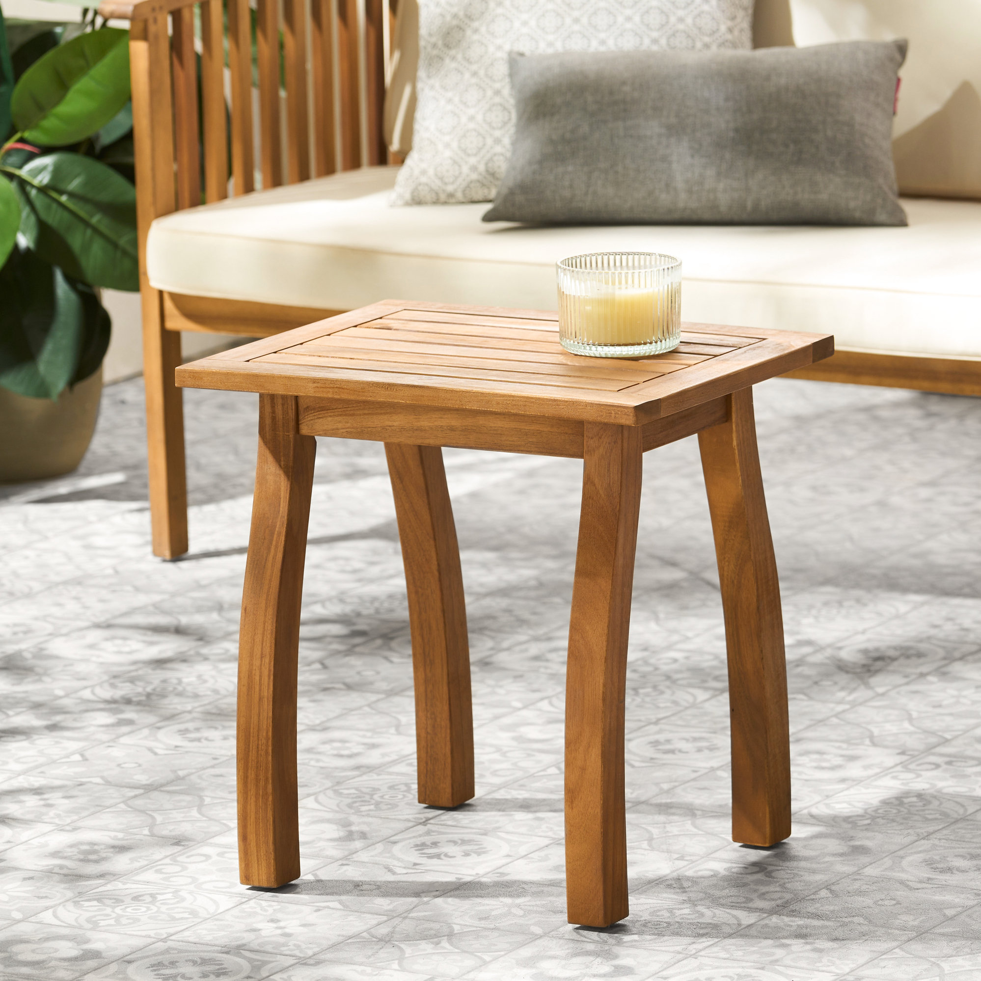 Millwood Pines Wood Patio Accent Table, , Slatted Design, 19.77