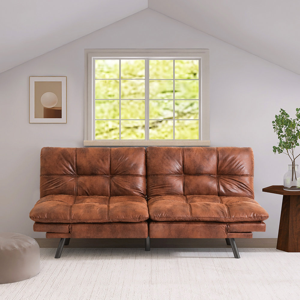 Latitude Run® Darnetha 71" Convertible Faux Leather Futon Twin Size ...