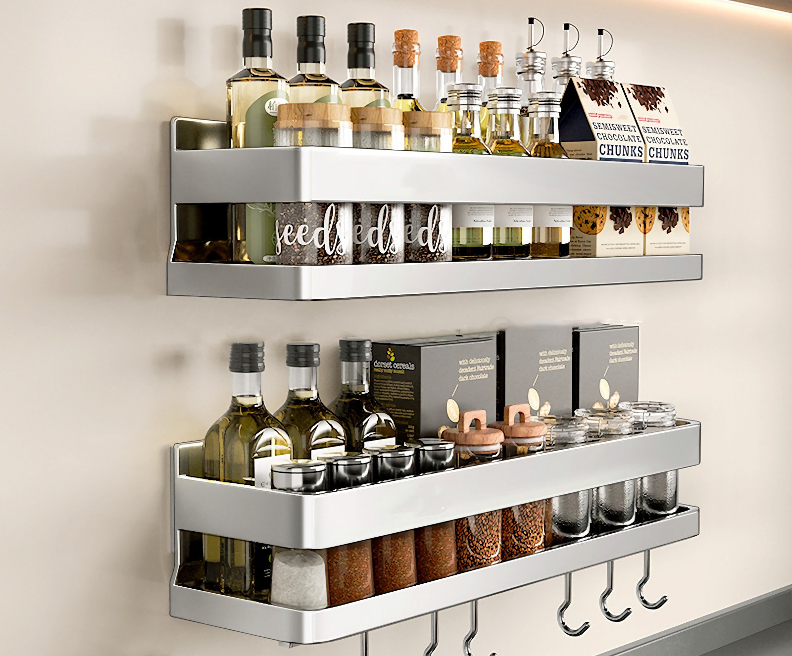 Prep & Savour Kitchen Shelf Stainless Steel Wall Mounted Seasoning ...