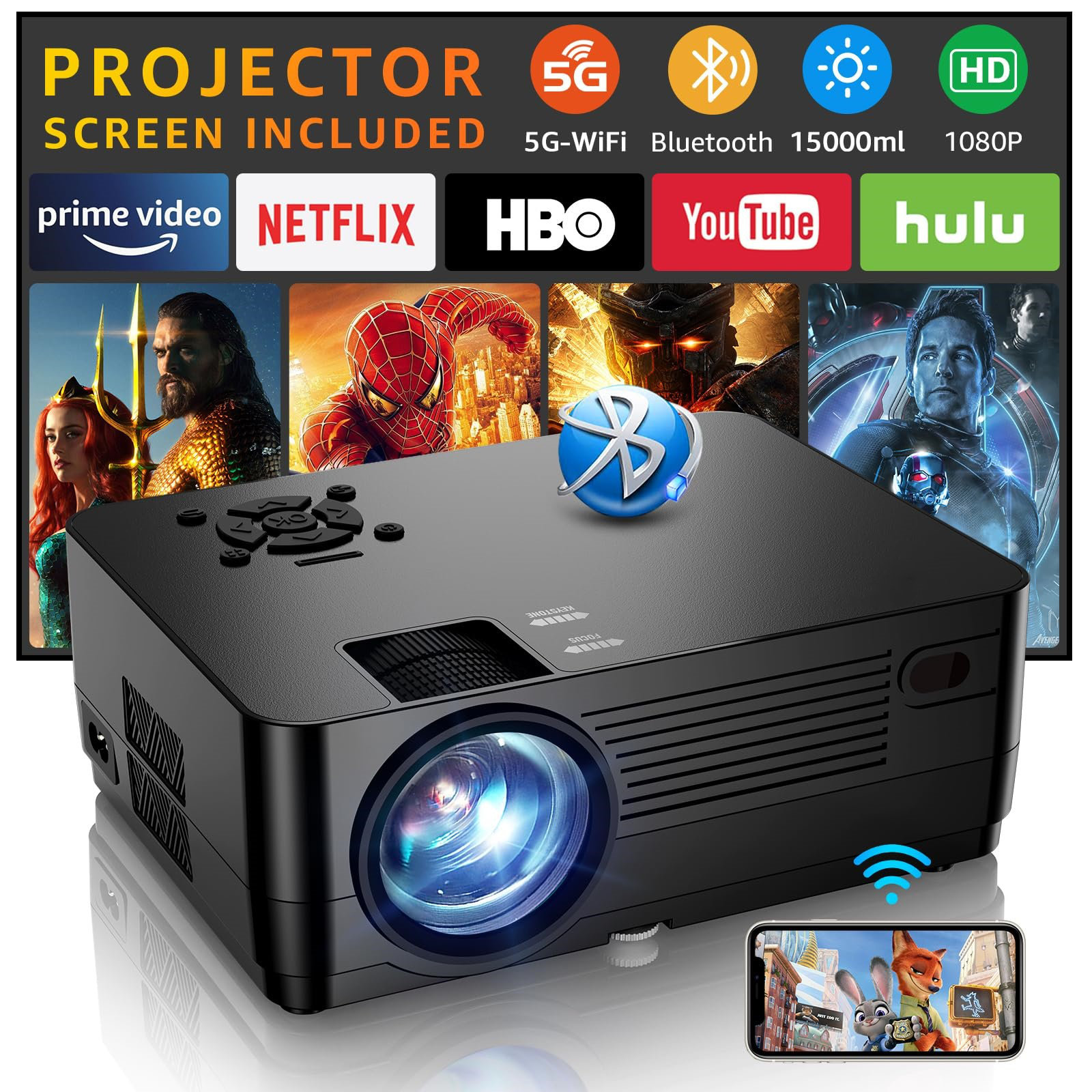 BEACHWATER POOL & SPA, LLC Projector With 5G Wifi And Bluetooth, Native ...