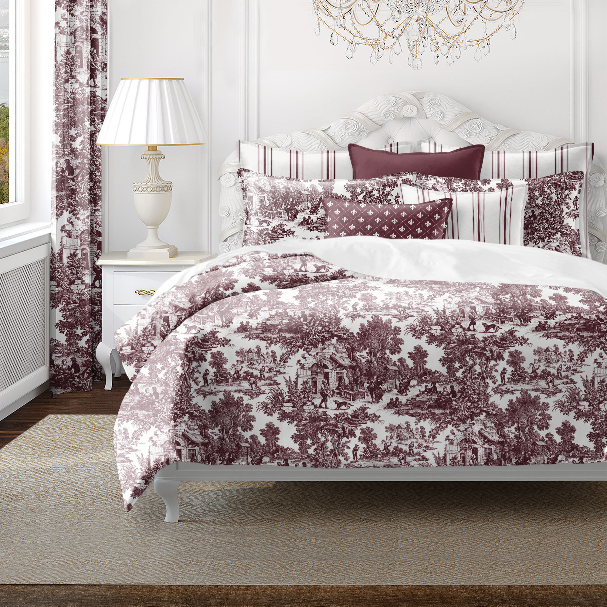 6ix Tailors Fine Linens Au Village Toile Merlot Cotton Comforter Set 8 ...