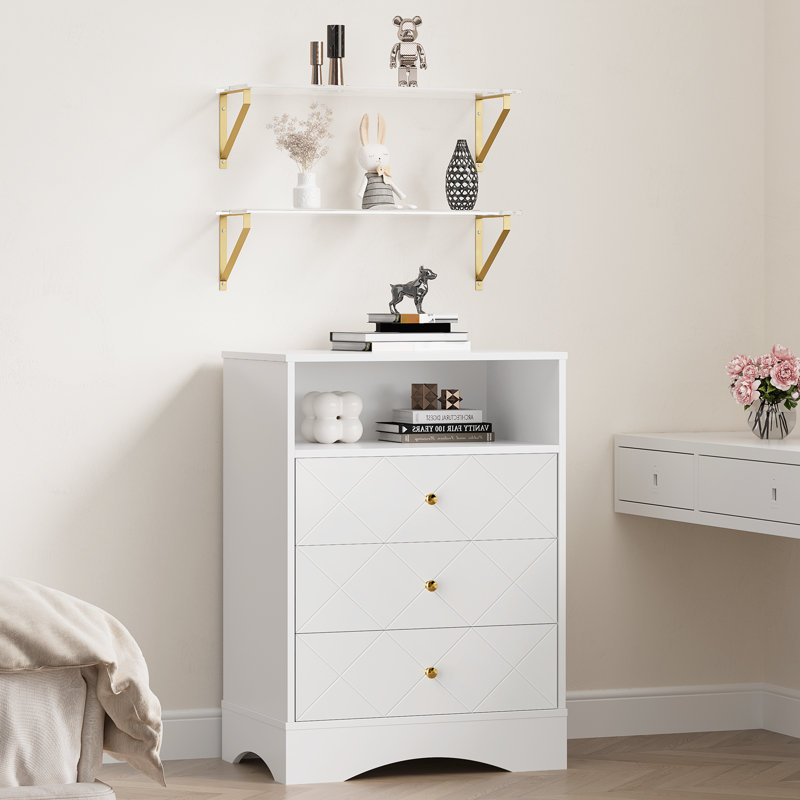 Ebern Designs 3-Drawer Chest with Acrylic Wall shelf | Wayfair