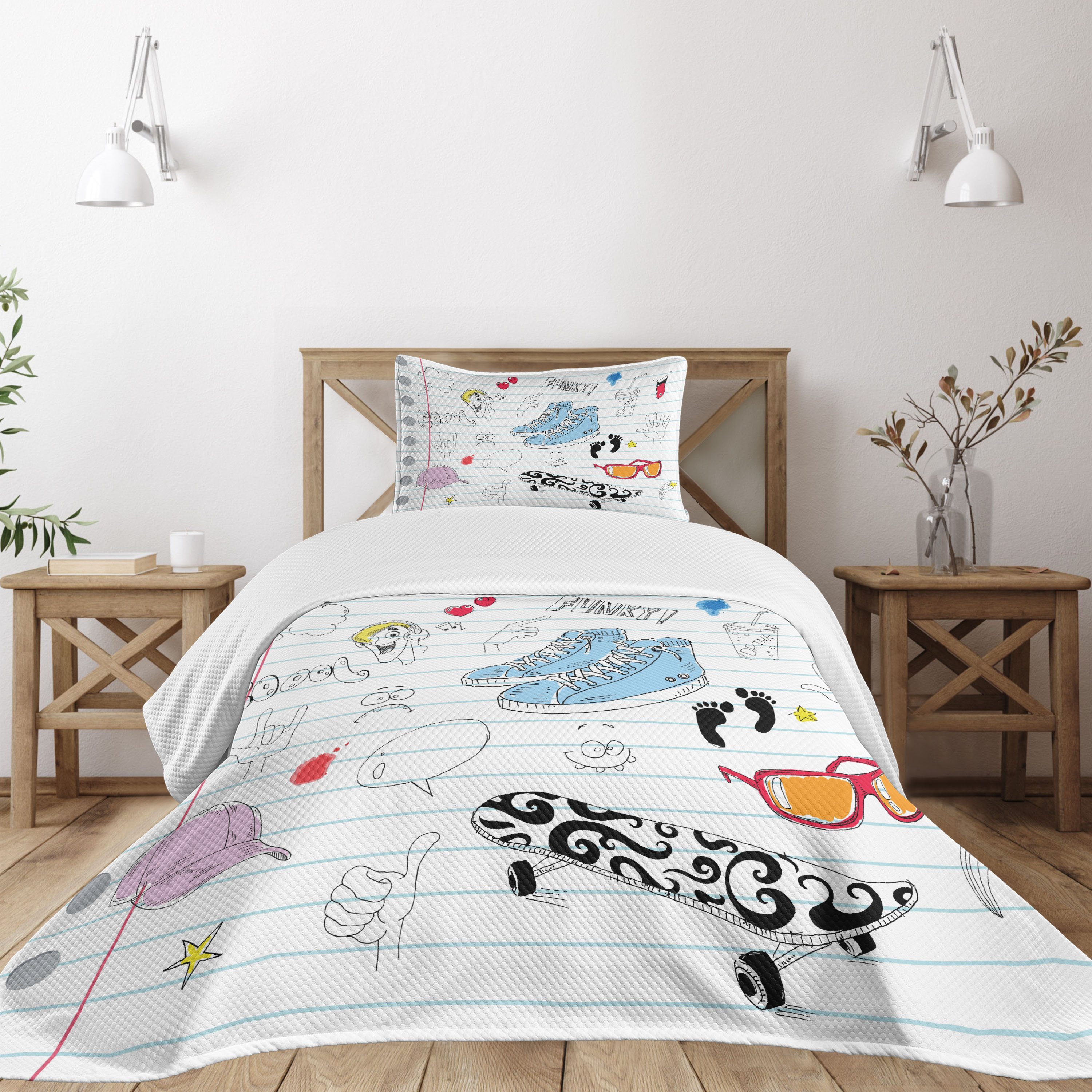 Ambesonne Hipster Bedspread Drawings on a Notebook Black Pale Blue ...
