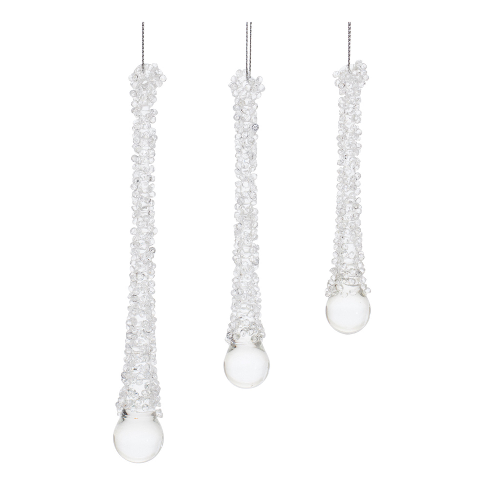 The Holiday Aisle® Clear Beaded Glass Icicle Drop Ornament (Set of 12 ...