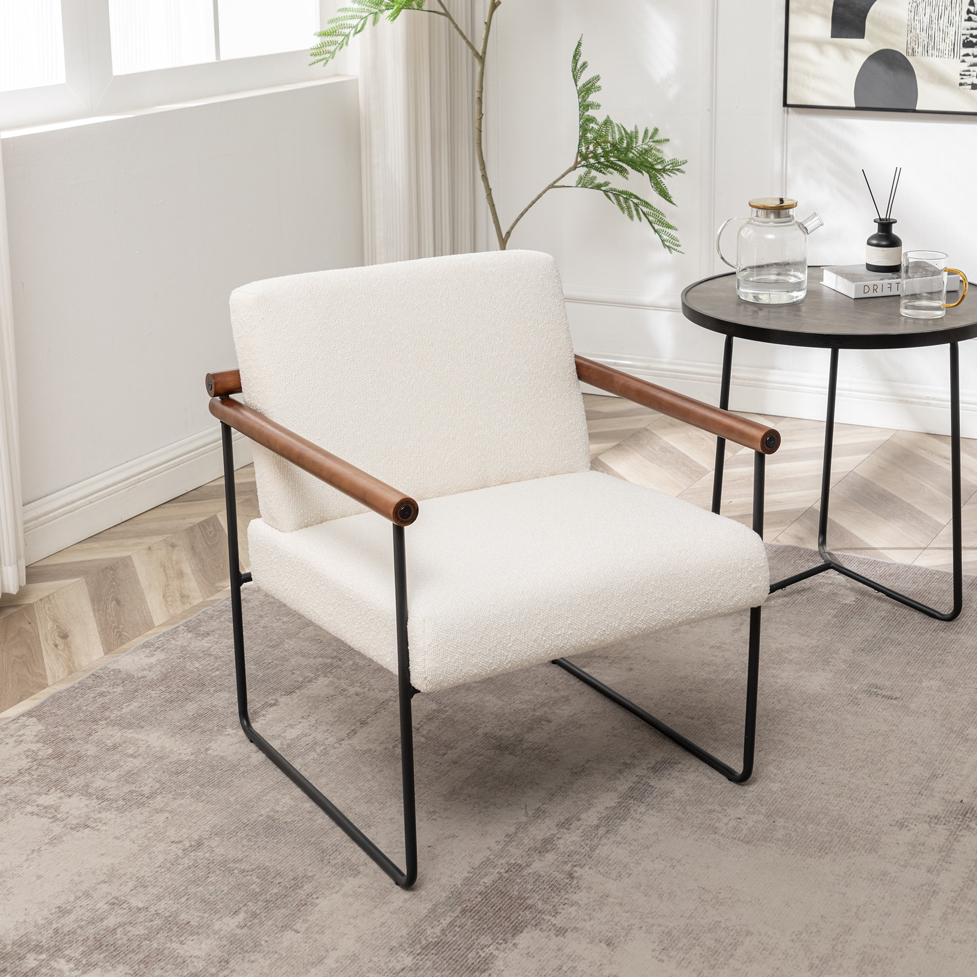 Wrought Studio™ Khelani Upholstered Armchair with Metal Base | Wayfair