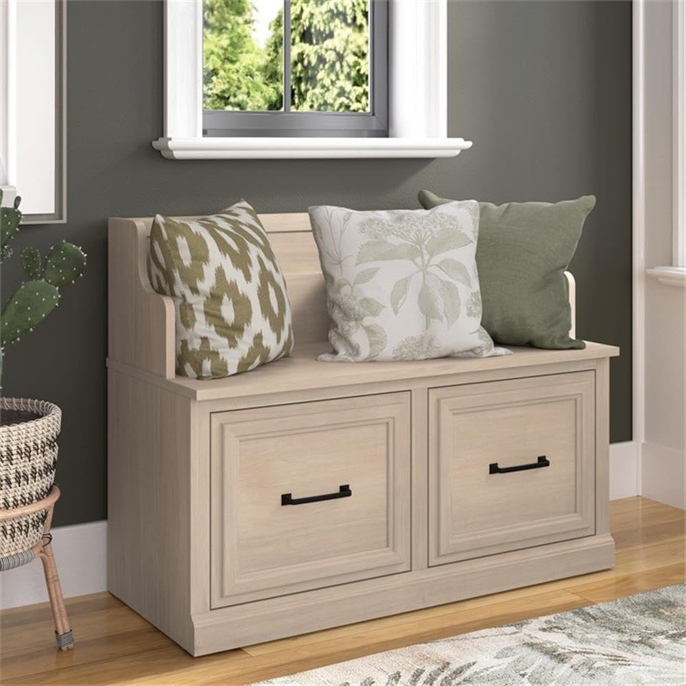 Red Barrel Studio® Bush Furniture Woodland Entryway Bench With Cabinet ...