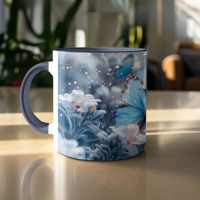 East Urban Home Butterfly Design 11oz Accent Mug – White Ceramic Coffee ...