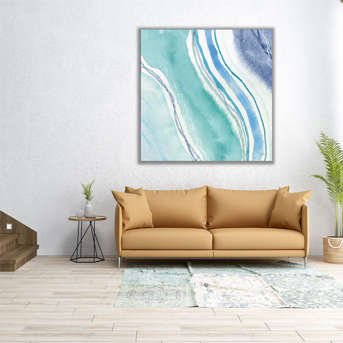 Dovecove Abstract Blue Teal Waves 3 - Canvas Print Wall Art | Wayfair