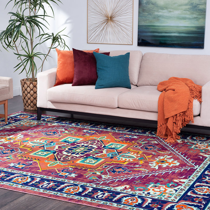 Bungalow Rose Depew Performance Purple/Gold/Blue Rug & Reviews | Wayfair