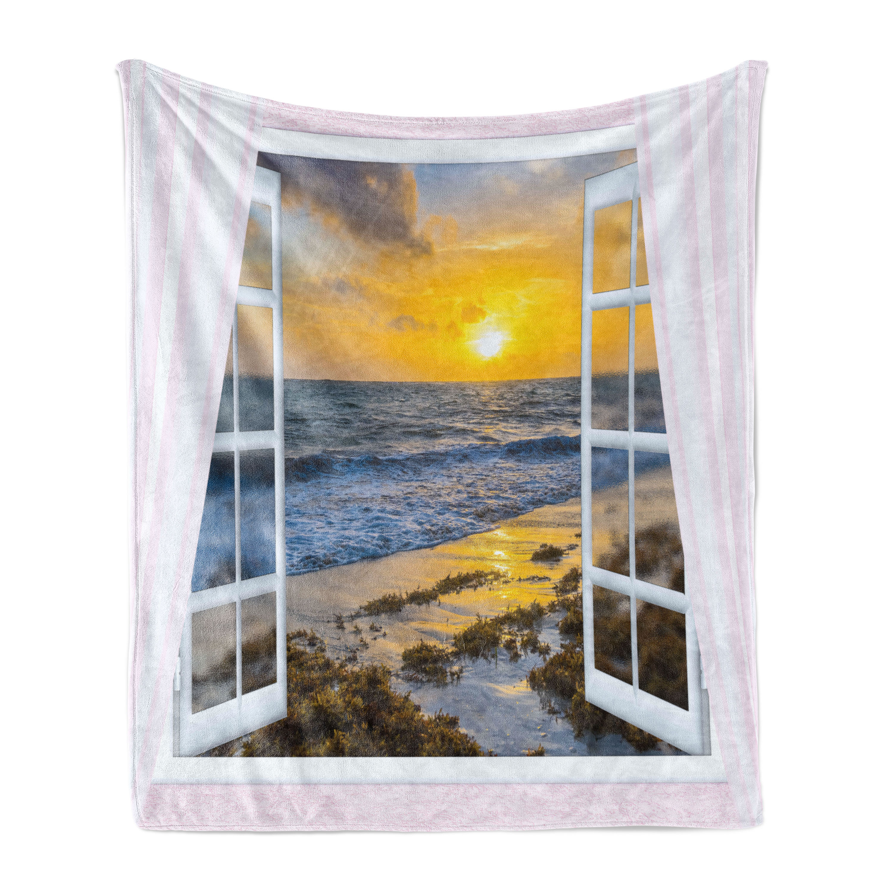 Ambesonne Coastal Fleece Throw Blanket Open Window Sunrise Sea | Wayfair