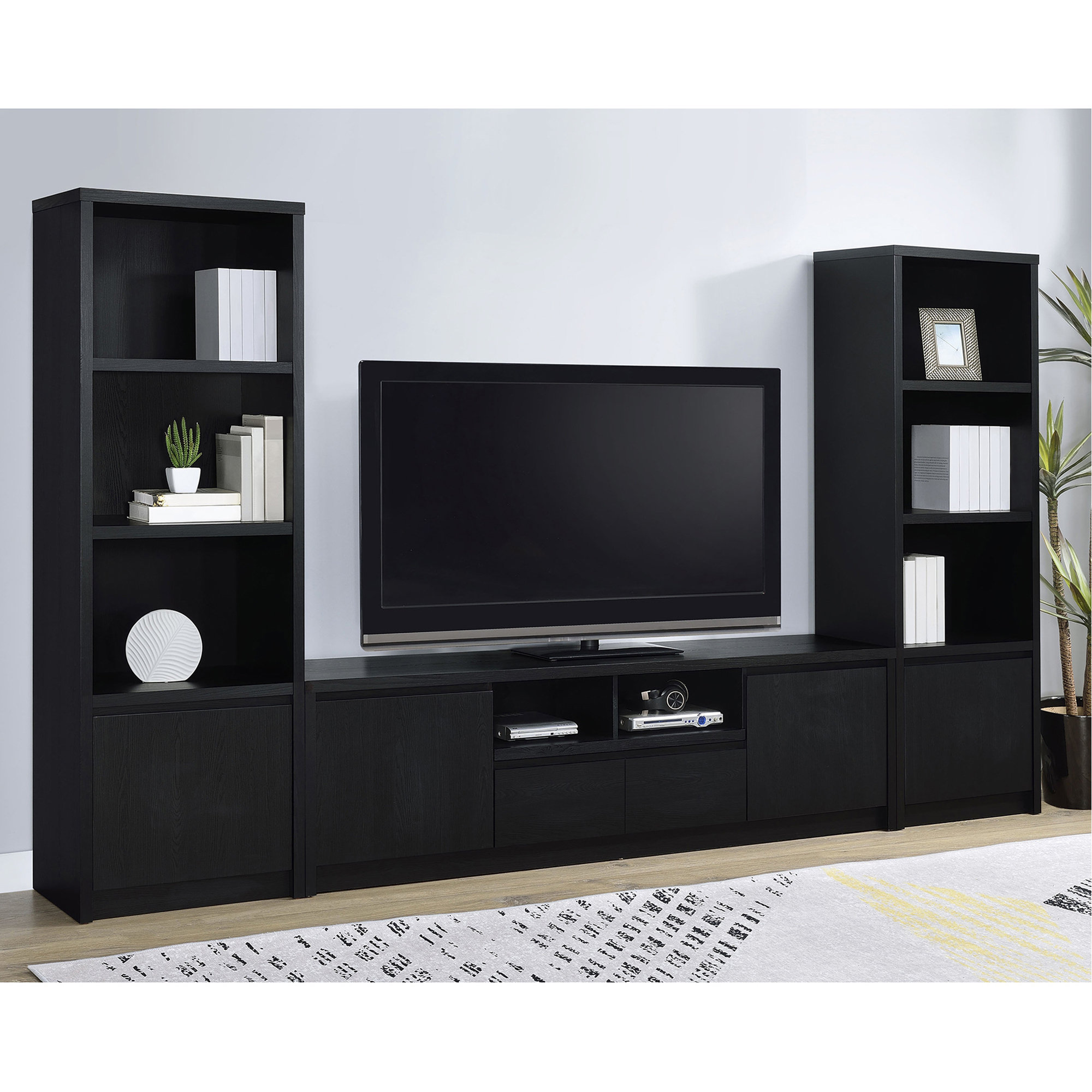 Red Barrel Studio® Sloat Black 3-Shelf Media Tower Entertainment Pier ...