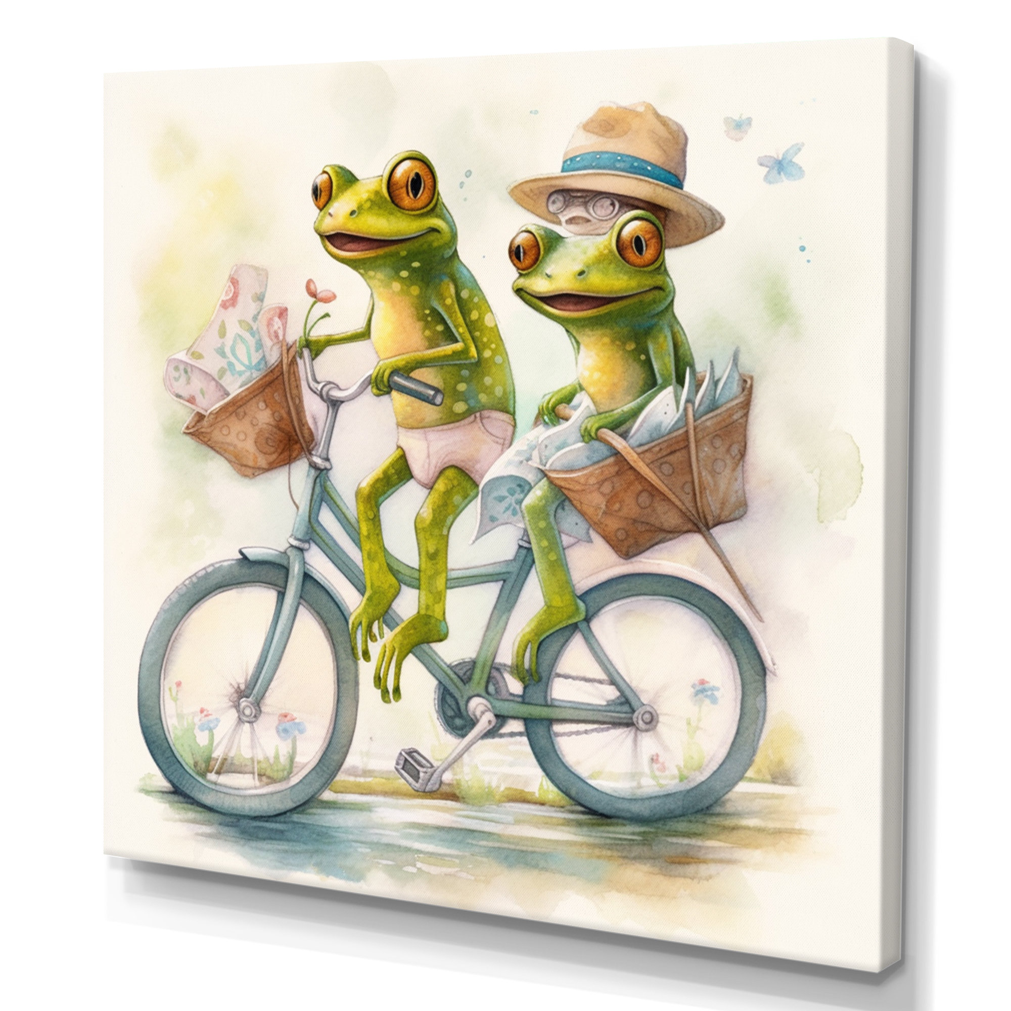 Trinx Green Frogs Riding A Bike - Animal Frog Wall Art Living Room ...