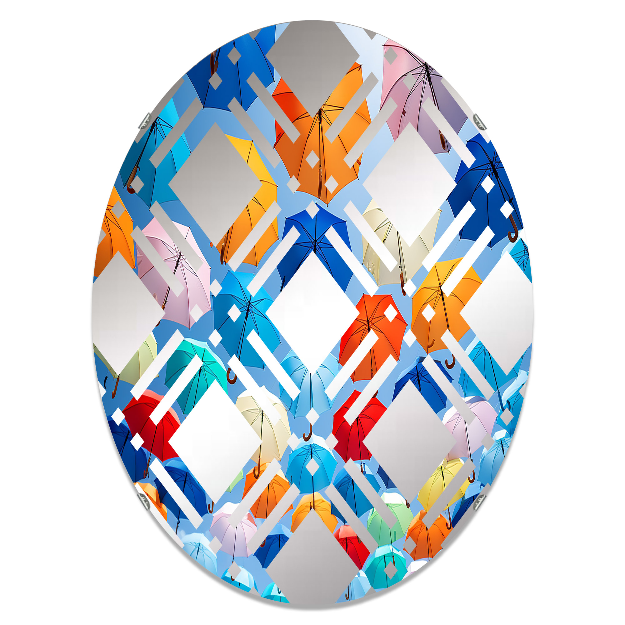 Design Art Rainbow Umbrellas Collage - Plaid Decorative Mirror|Oval ...