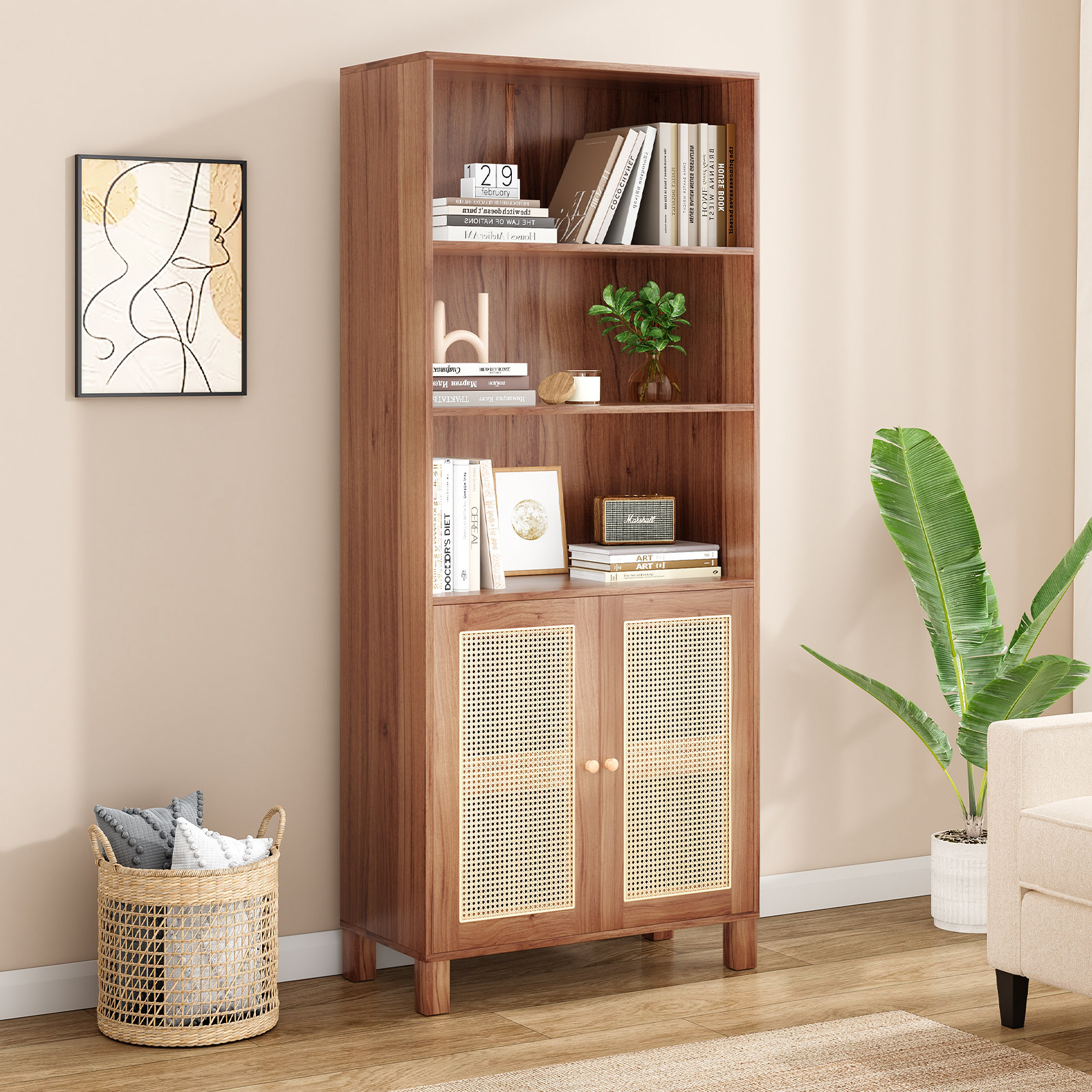 Bay Isle Home™ 5 -Tier Storage Bookcase with 2 Doors And Adjustable ...
