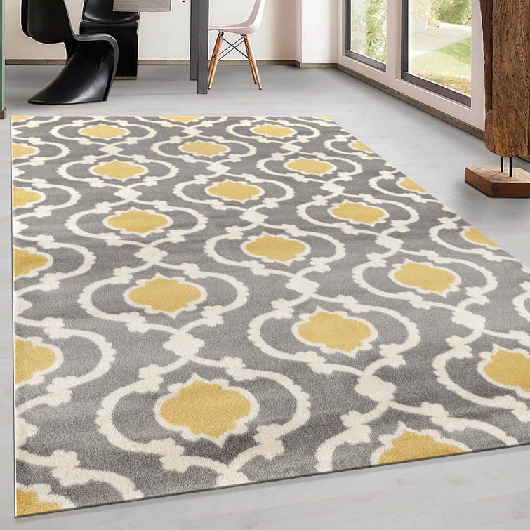 Winston Porter Caritta Geometric Gray/Yellow/Cream Area Rug & Reviews ...