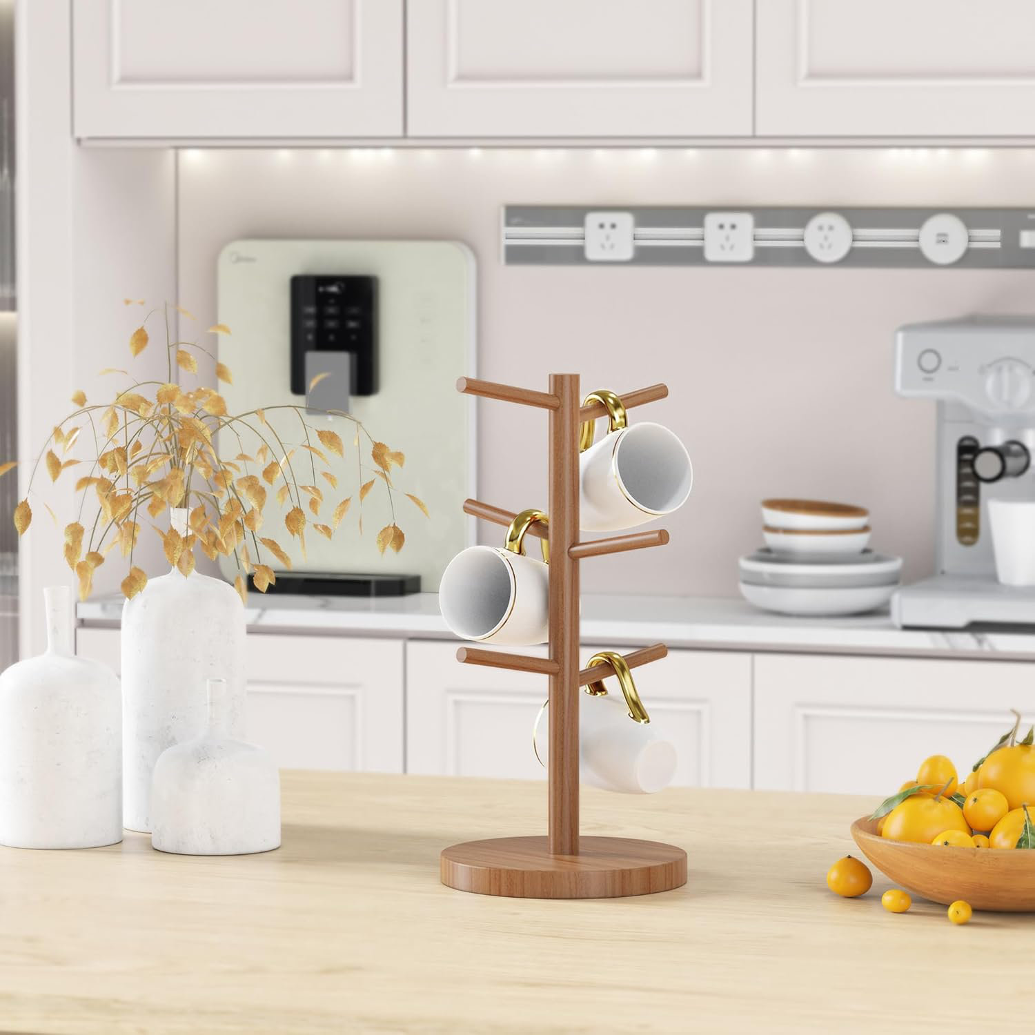 Latitude Run® Coffee Mug Tree, Updated Thick Bamboo Mug Holder Base ...