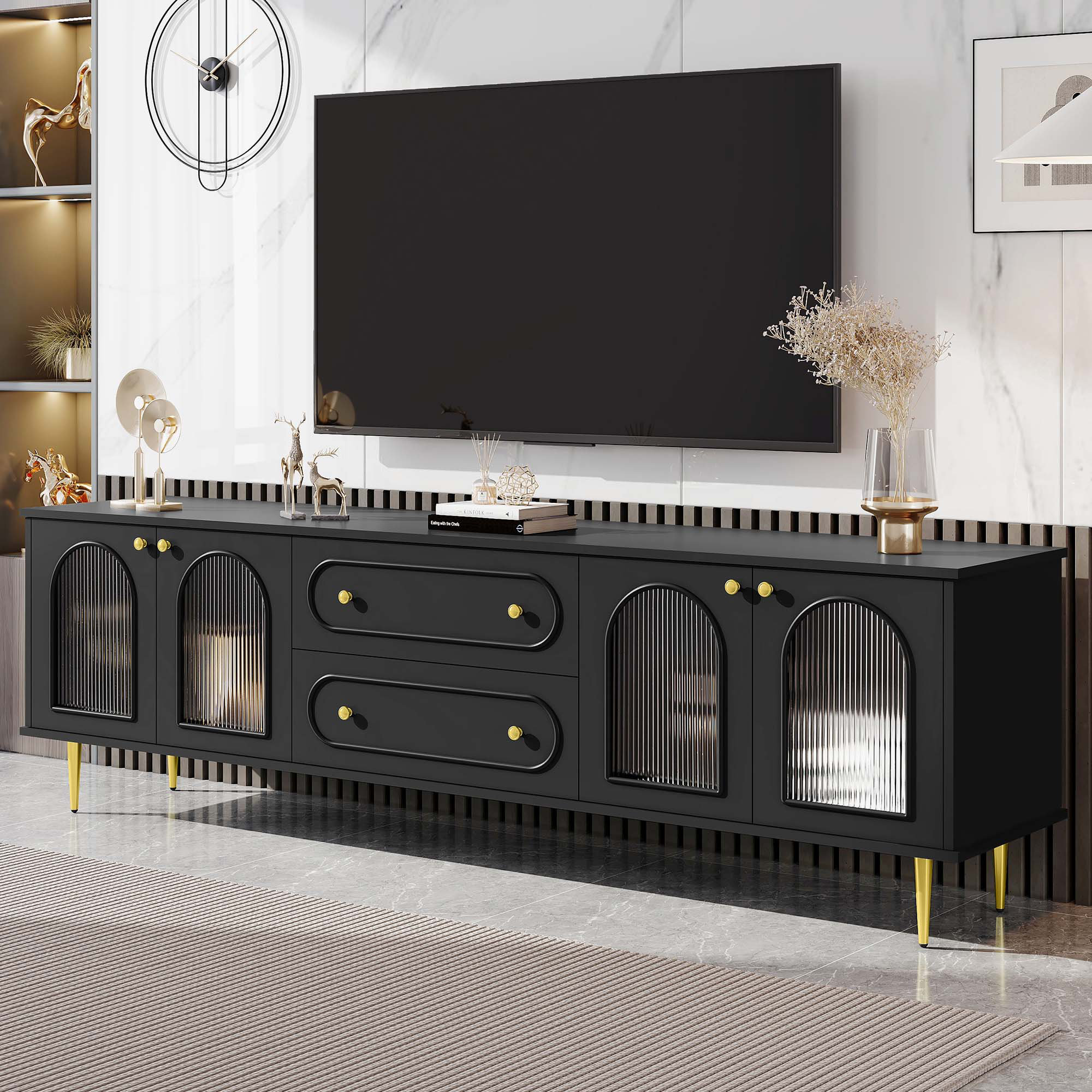 Everly Quinn Modern TV Stand, TV Cabinet With Metal Handles, 2 Drawers ...