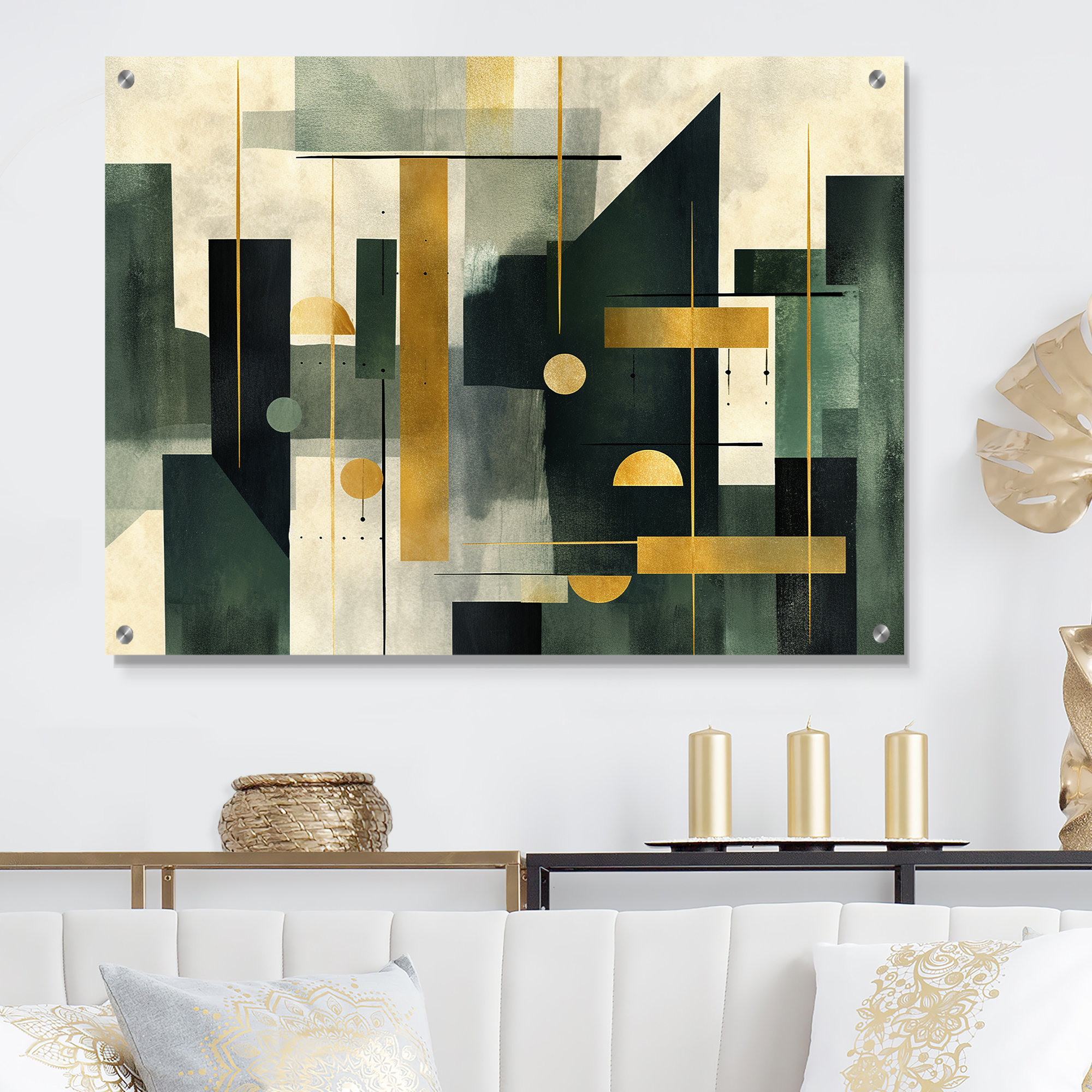 Design Art Gold Green Parallel Universes - Abstract Shapes Acrylic Wall ...