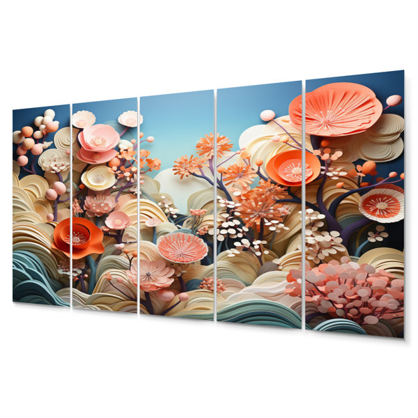 DesignArt Coral Vibrant Reef Geometric - Coral Metal Art Print Set ...