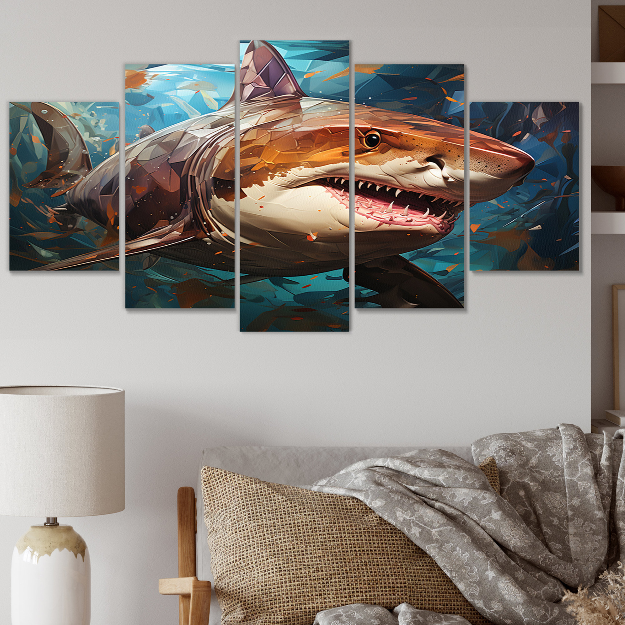 Breakwater Bay Blue Shark Predators Glare Geometric III - Animals Wall ...