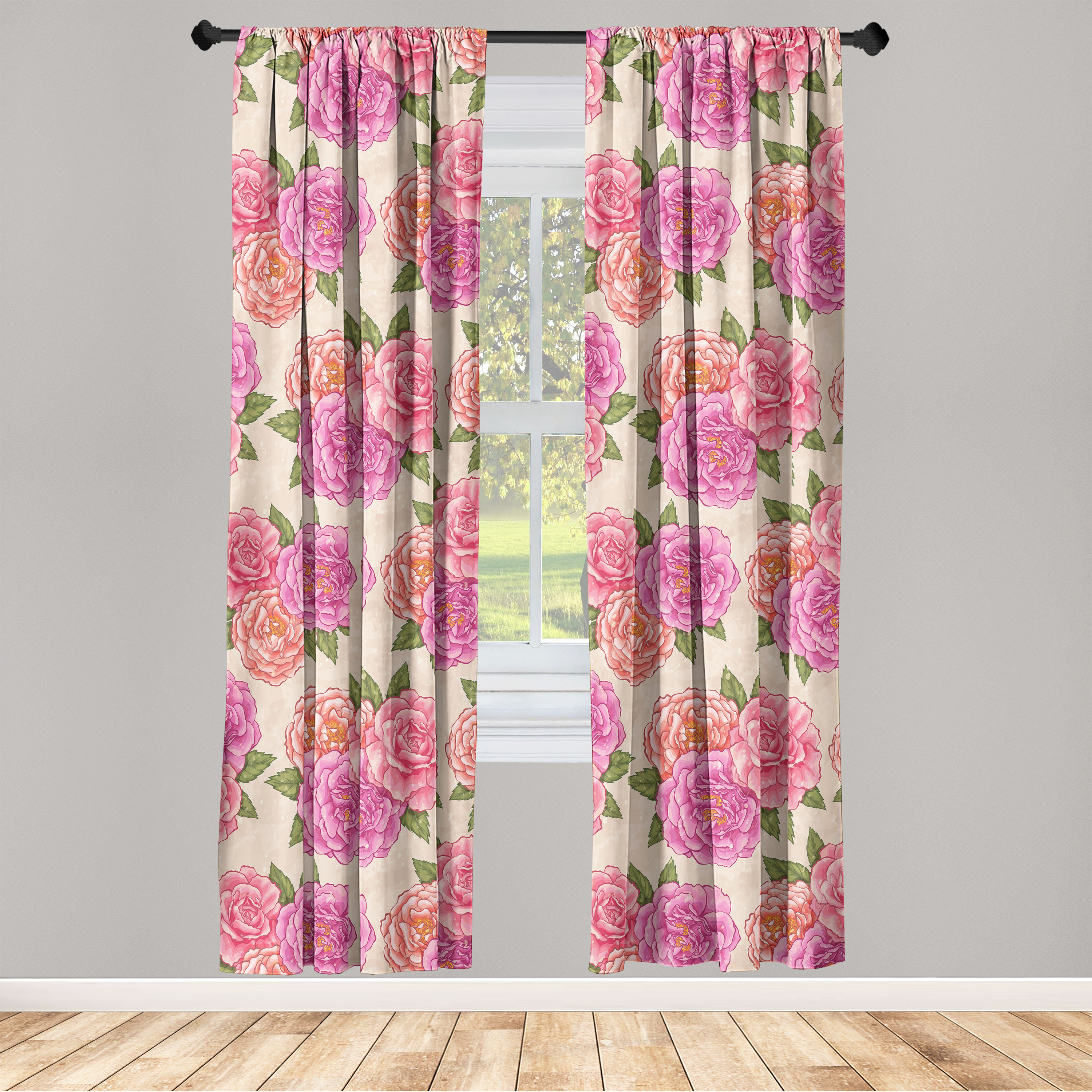 East Urban Home Rose Pattern Curtains Garden Leafy Pattern Pair of Fern ...