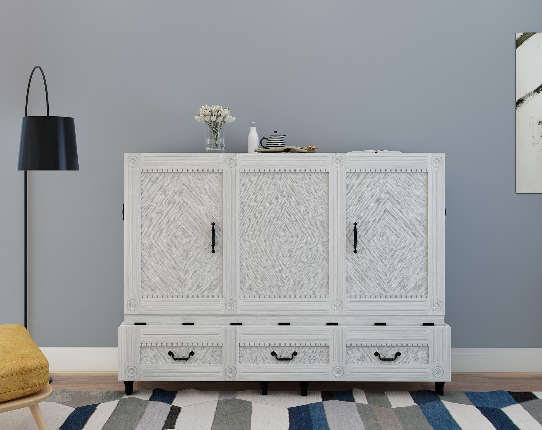 Red Barrel Studio® Imperial Queen Solid Wood Rolling Cabinet Bed with ...