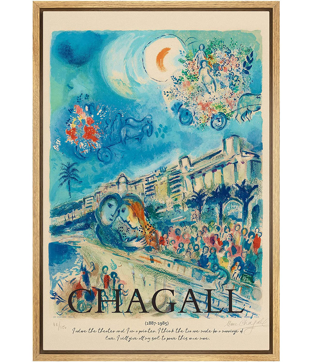 SIGNLEADER Framed Canvas Print Wall Art Chagall Crescent Moon Pastel ...