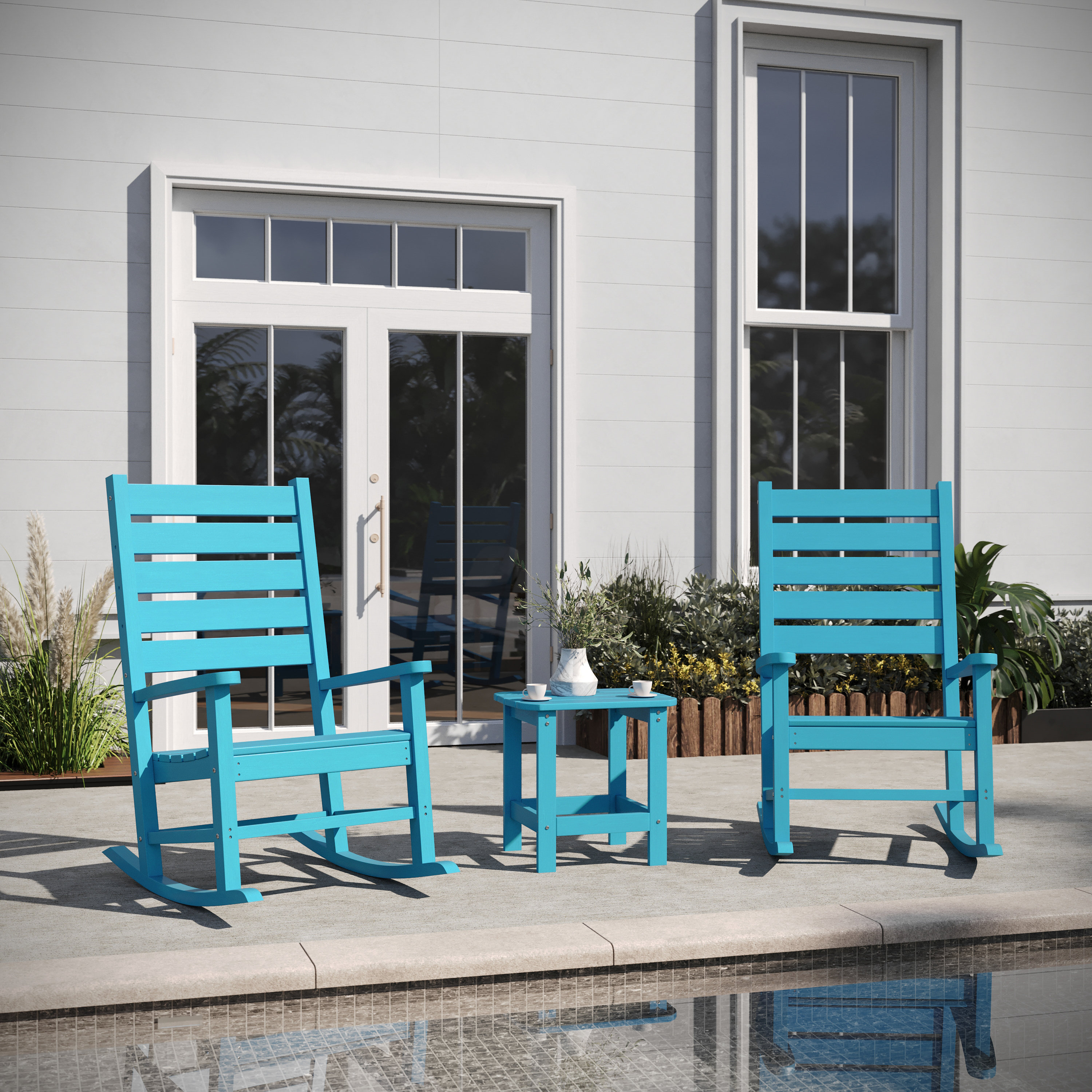 Flash Furniture 3Pc Commercial Indoor And Outdoor Set With 2 Rocking ...