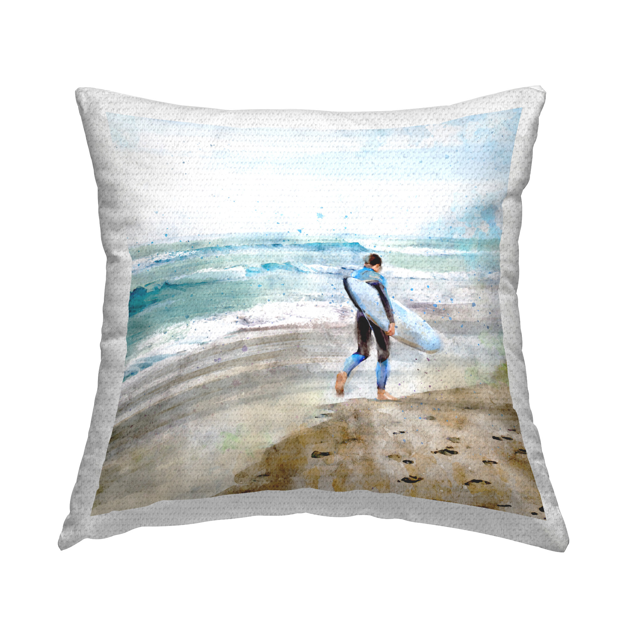 Stupell Industries Surfer Beach Shore Sea Waves Outdoor Printed Pillow ...