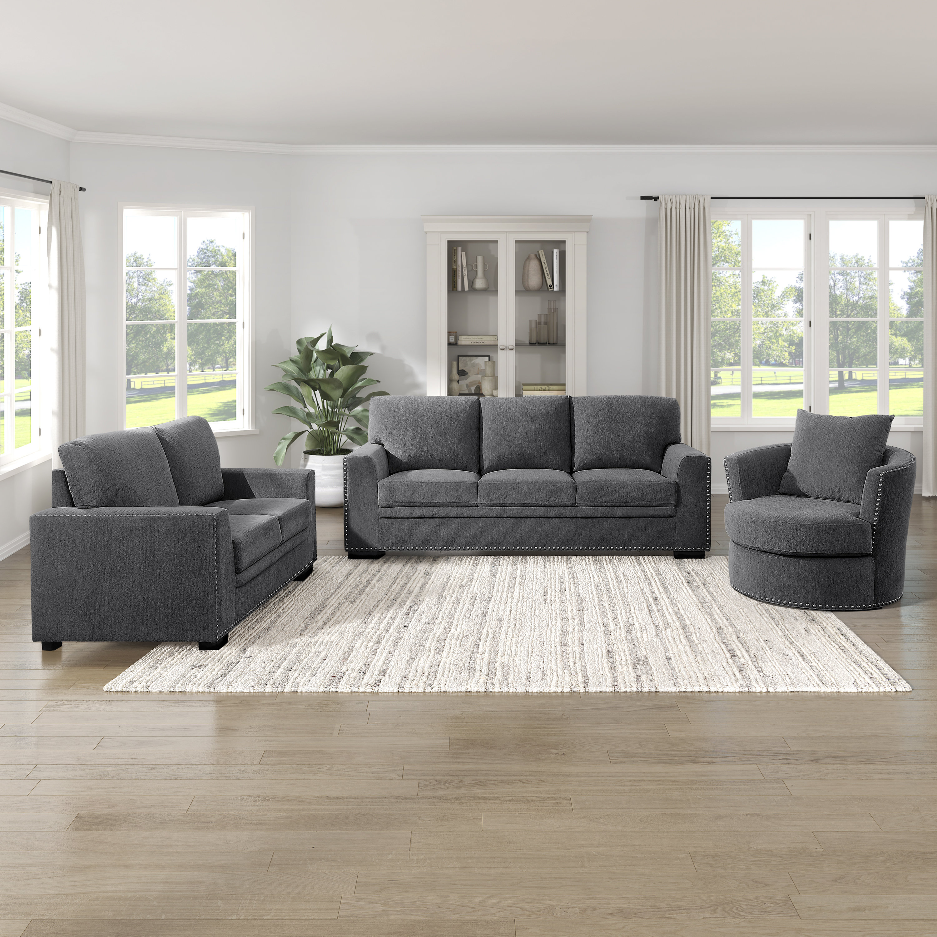 Latitude Run® Denaux 3-Piece Modern Chenille Living Room Set | Wayfair