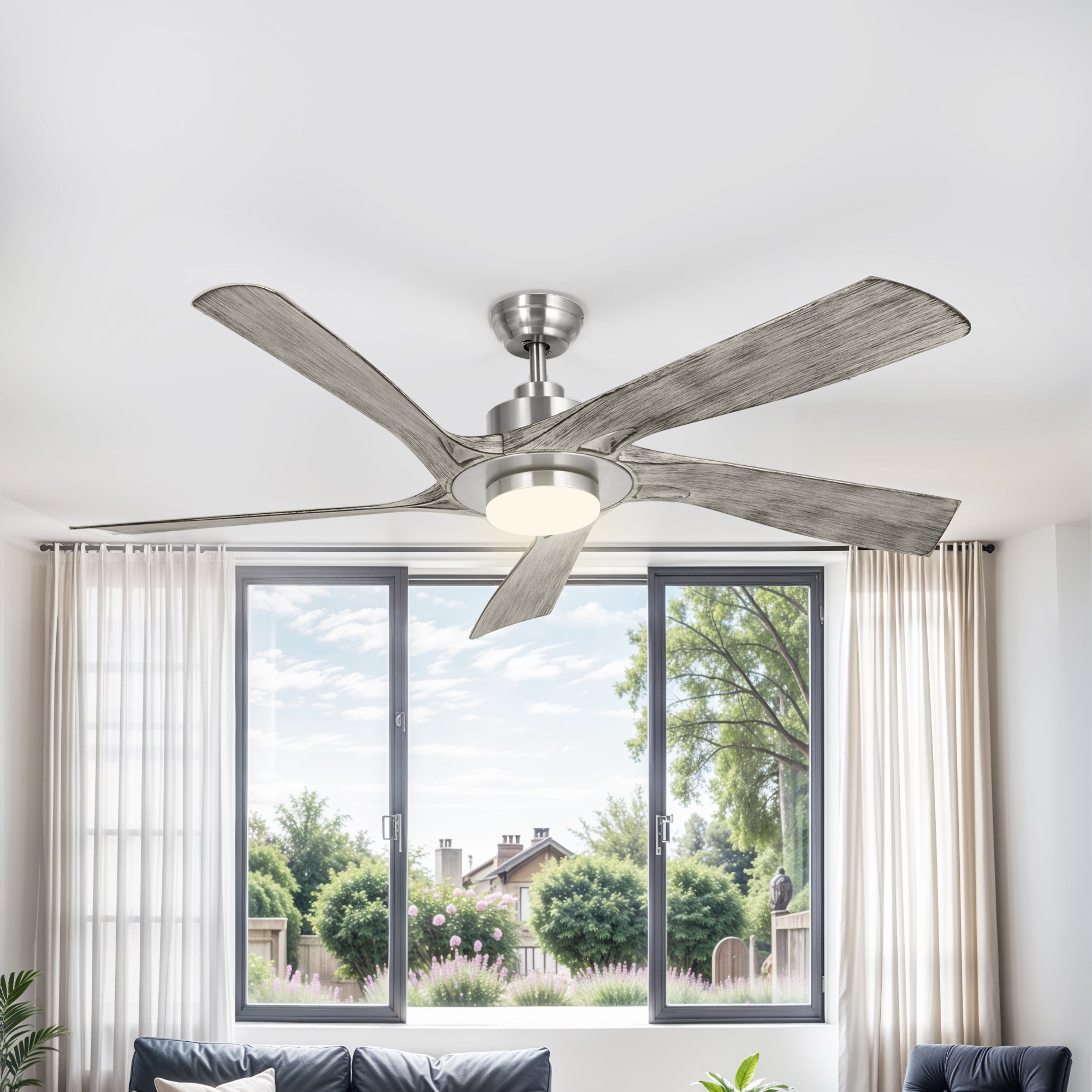 Wrought Studio™ 60-Inch Grey Ceiling Fan with LED Light, 6 Speeds ...