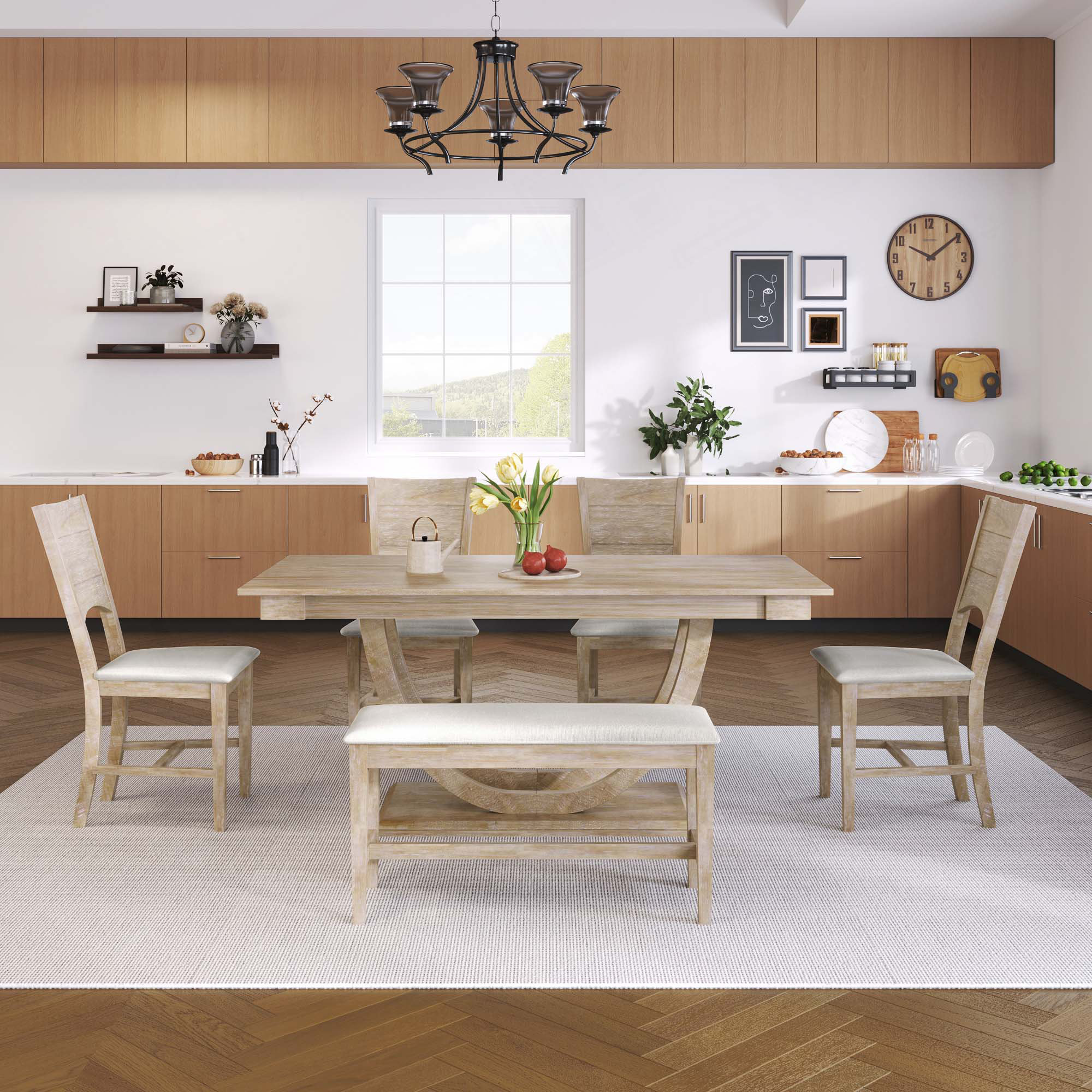 Latitude Run® 6-Piece Wood Half Round Dining Table Set Kitchen Table ...