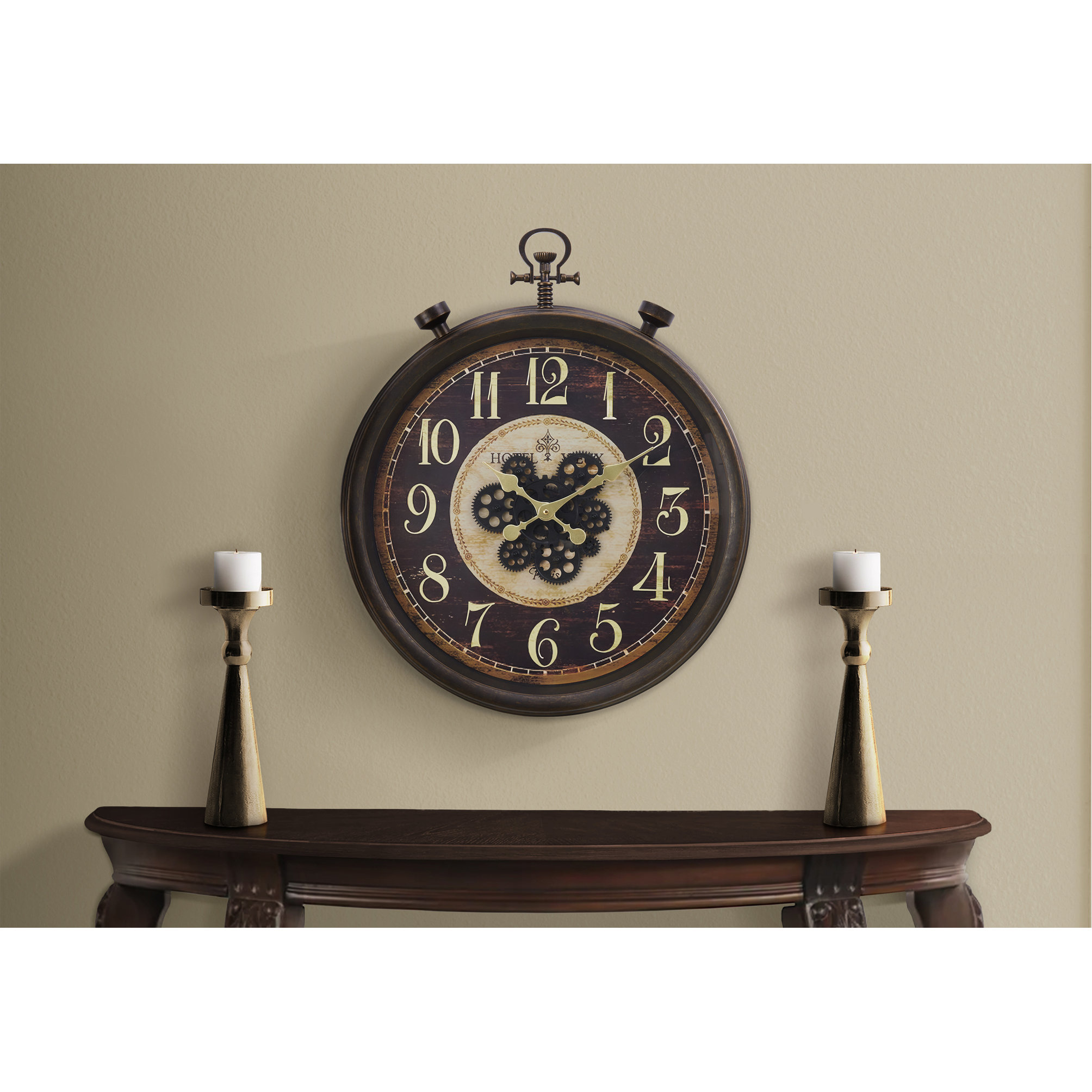 Williston Forge Clocks, Round, Gear Mechanism, Wall Clock, Traditional | Wayfair