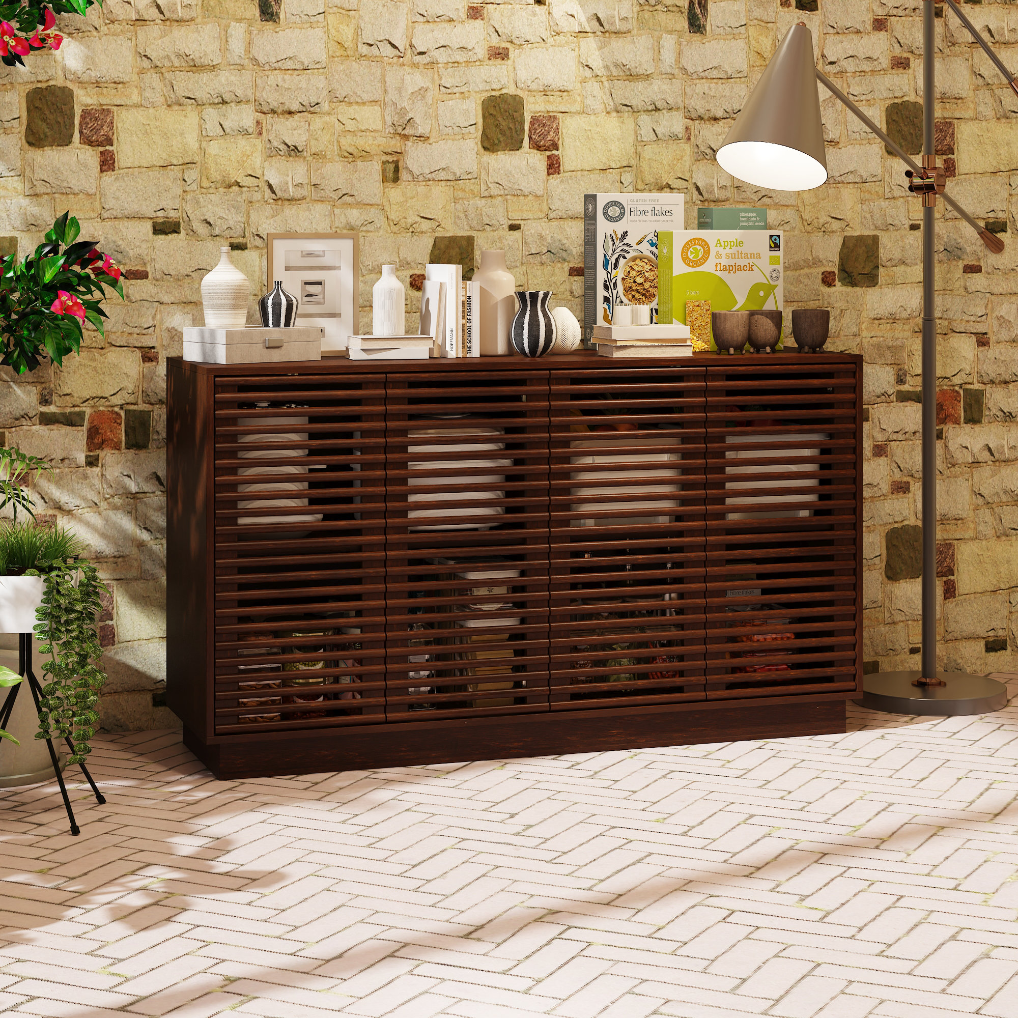 Millwood Pines Walnut Modern Vented Door Accent Cabinet With Adjustable ...