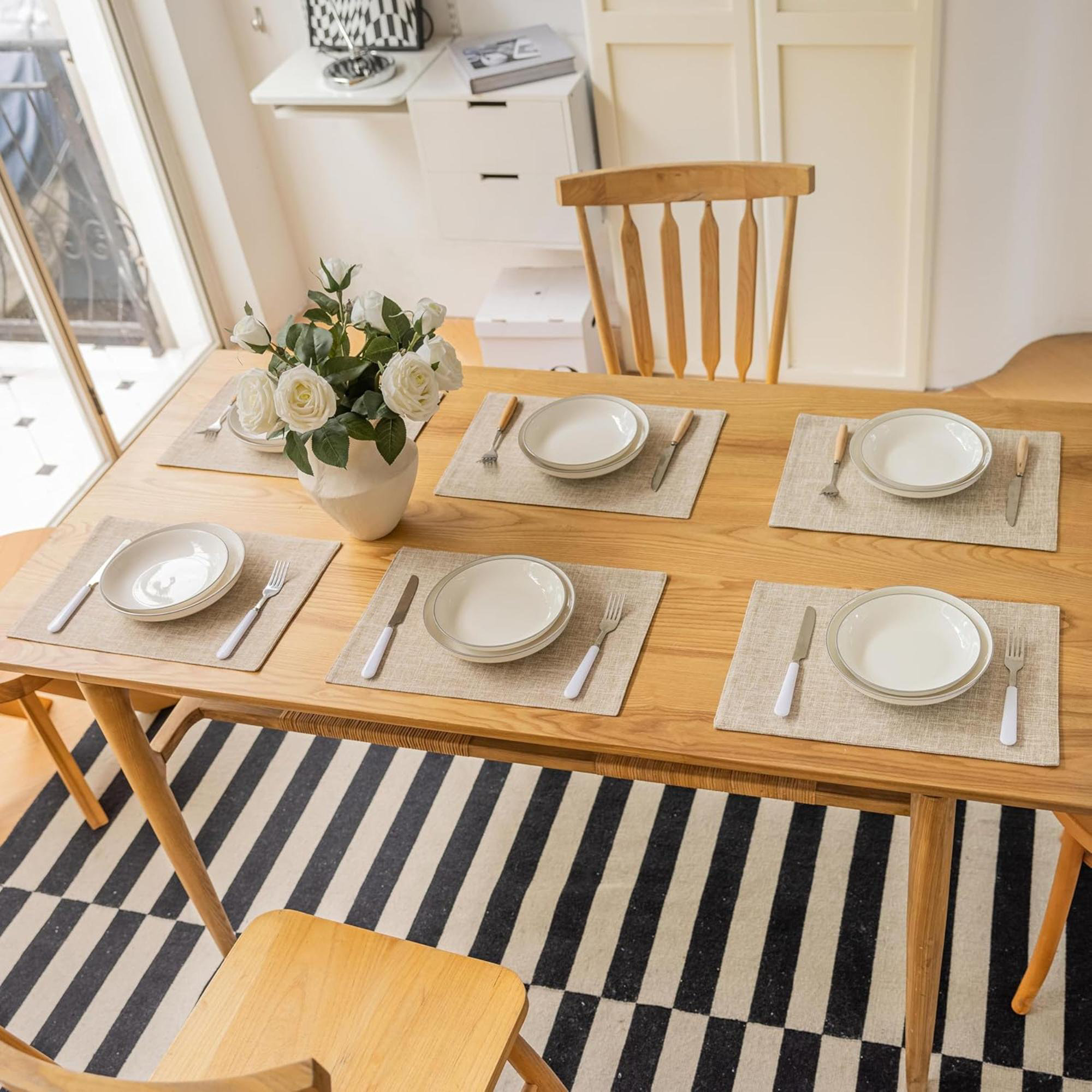 Gracie Oaks Textured Linen Placemats Set Of 8 Classic Place Mats Heat ...