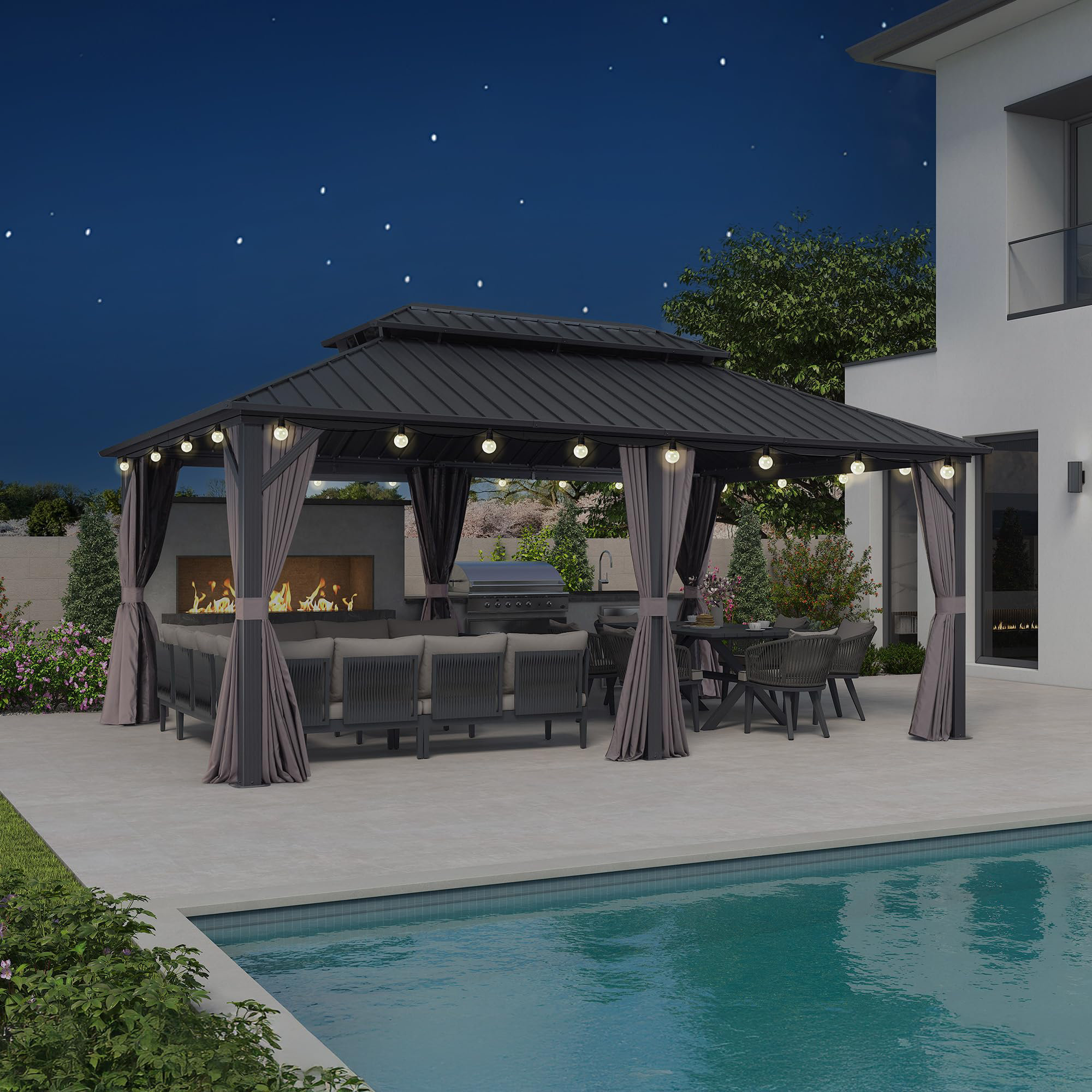 Purple Leaf 12' X 18' Patio Hardtop Gazebo Outdoor Pavilion Gazebo With ...