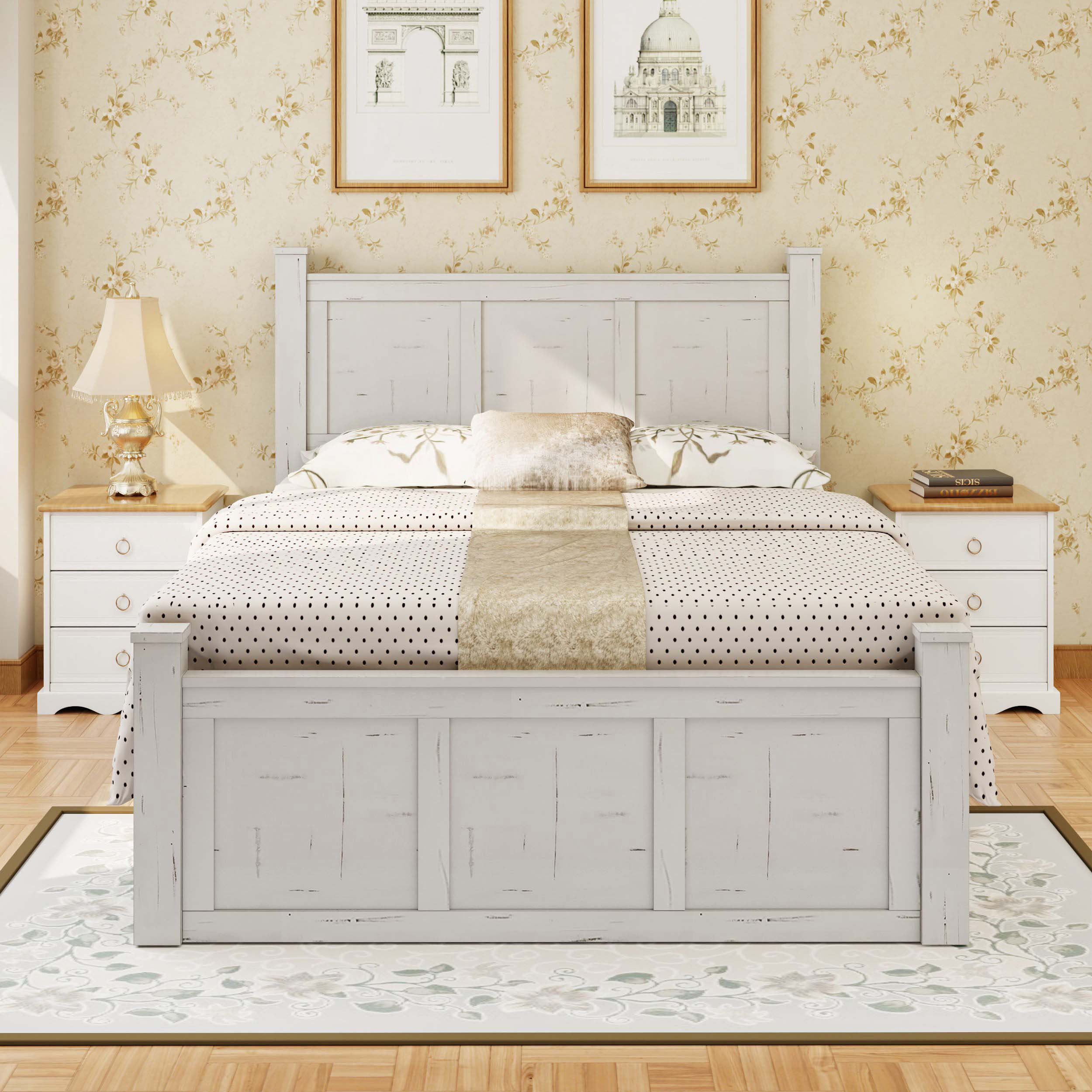 Lark Manor Wood Panel Bed Frame Four Square Poster Bed with Three ...