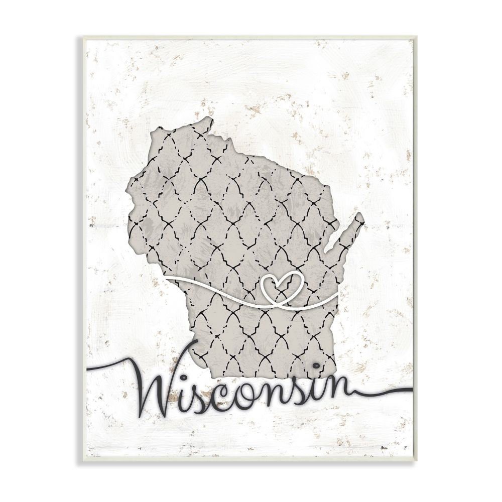 Ebern Designs 'Wisconsin Patterned Gray US State Design' Graphic Art on ...