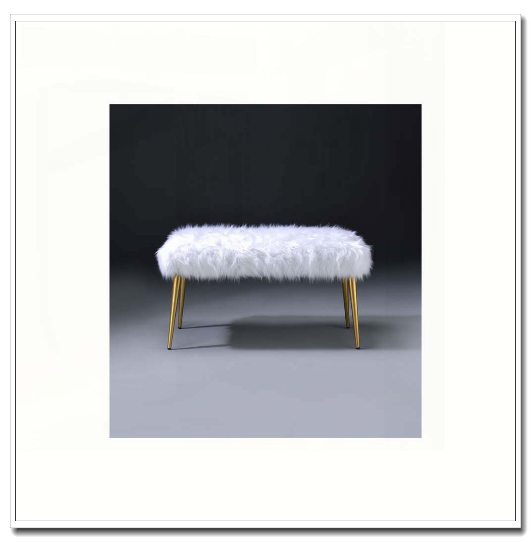 Latitude Run® Bagley II White Faux Fur & Gold Finish Bench - Wayfair Canada
