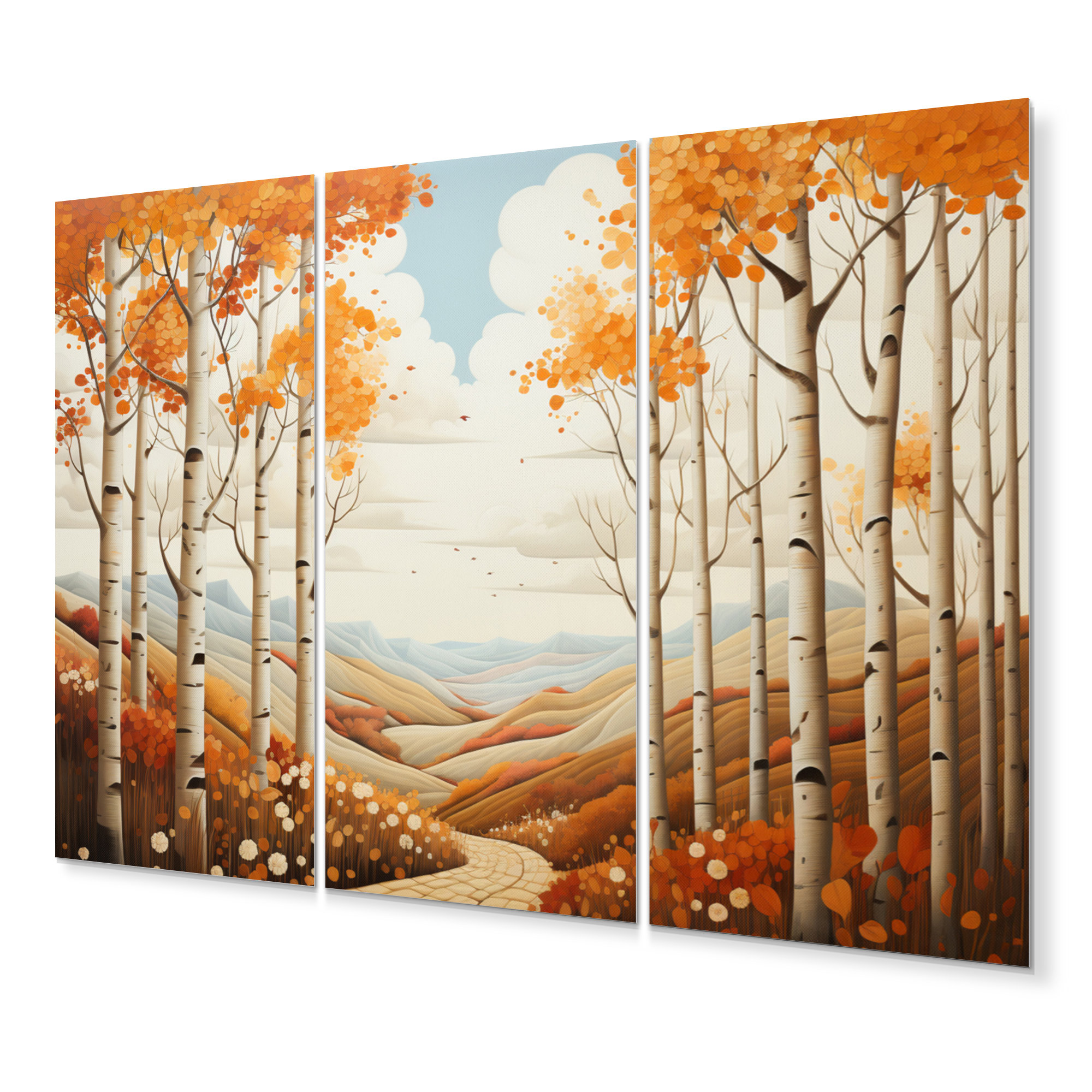 Design Art Birch Woods Autumn Whispers I - Floral Metal Wall Decor Set ...