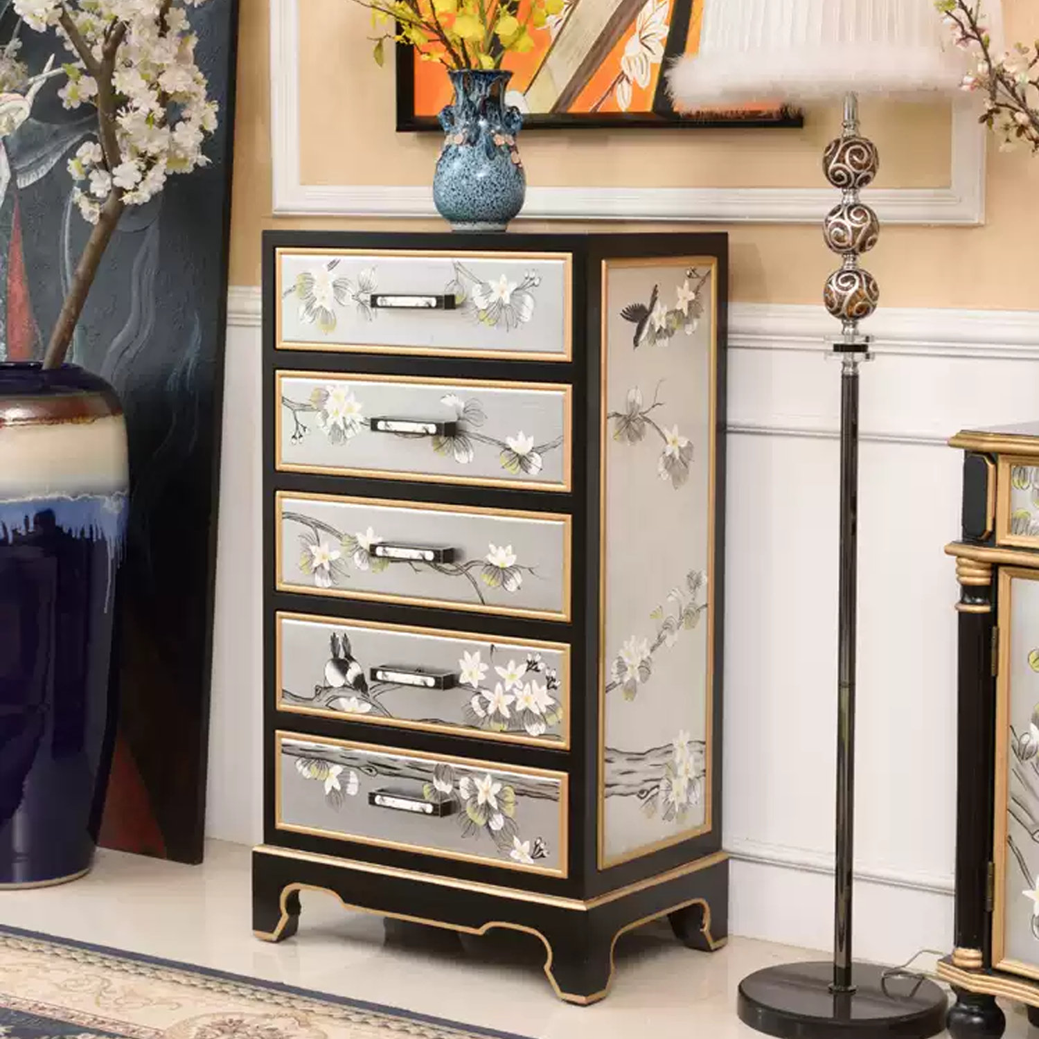 Vivid Space Creation Hand-Painted 5-Drawer Entryway Accent Chest ...