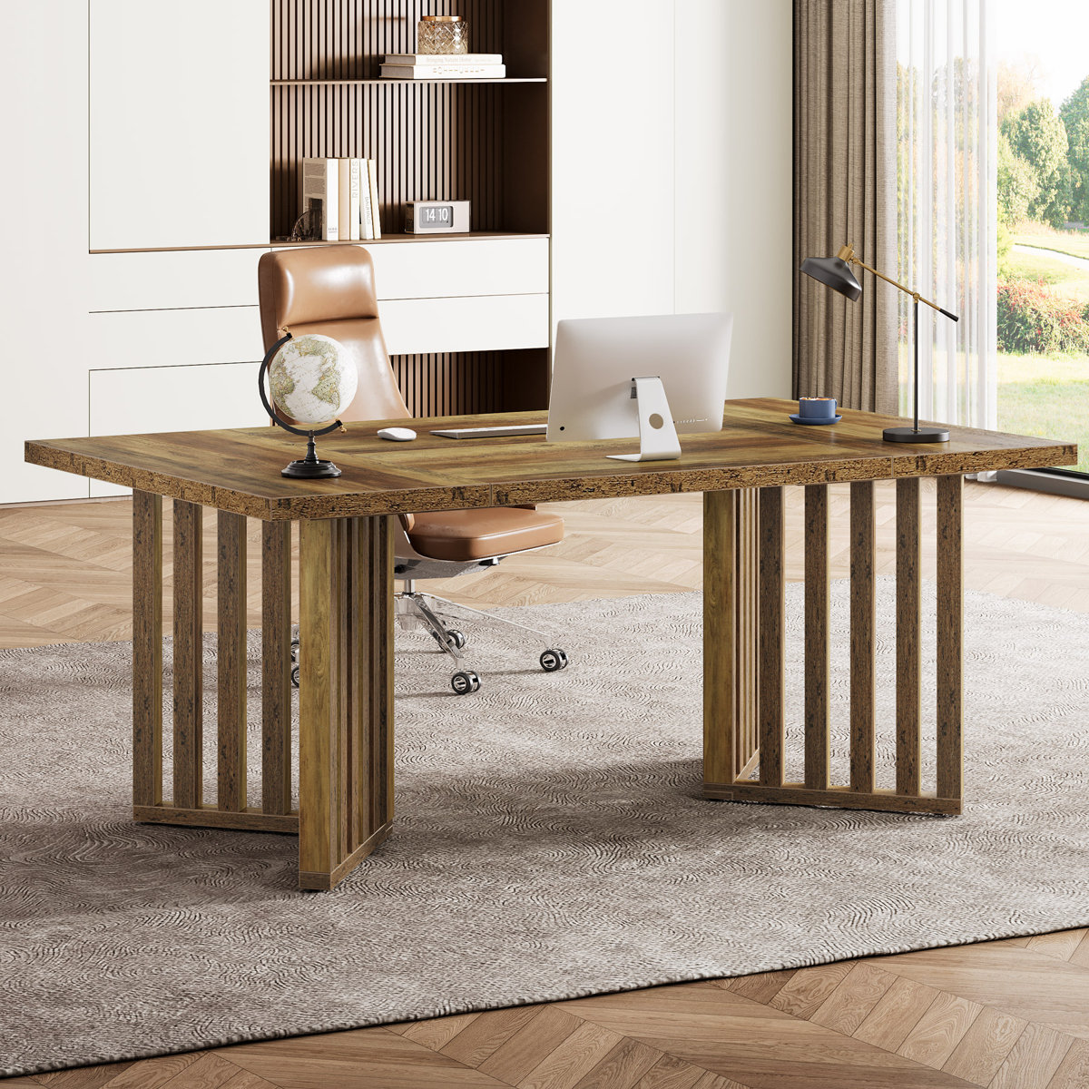 Millwood Pines 63" Executive Office Desk, Large Computer Desk with ...