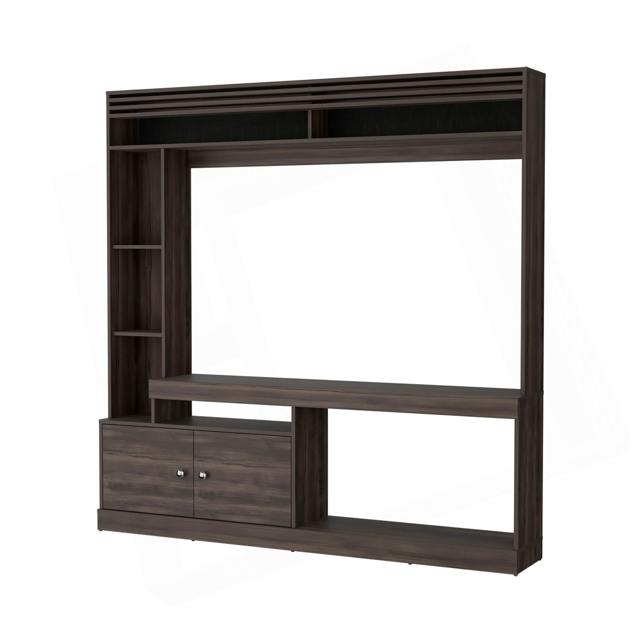Hokku Designs Stained Walnut Entertainment Centre with 2-Door and Open ...