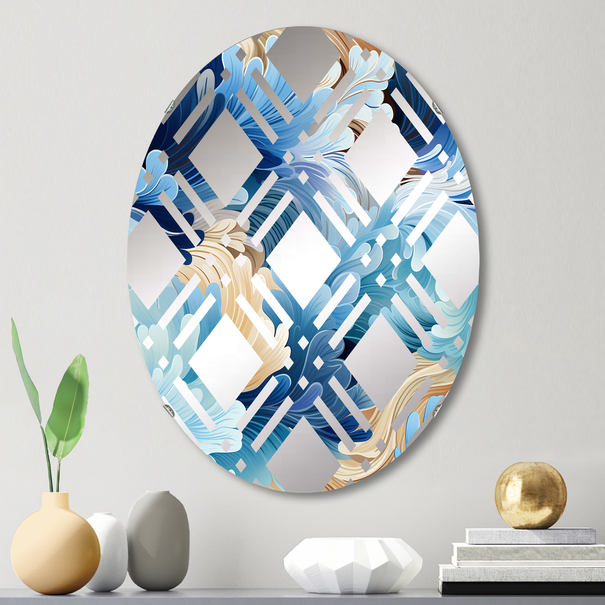 Design Art Blue And White Abstract Essence Of Zen - Plaid Decorative ...