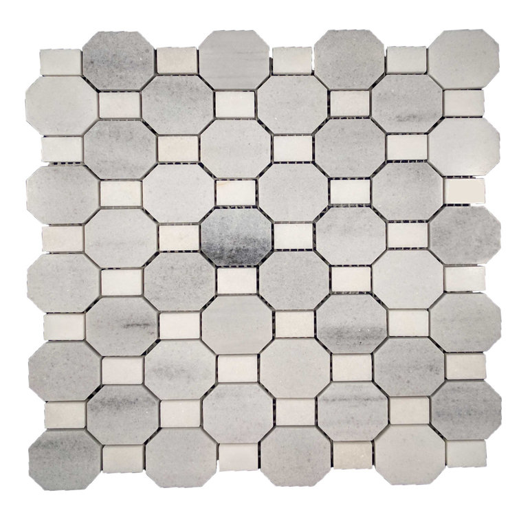 Mango Tile Tuscany 12" x 12" Marble Octagon and Dot Mosaic Wall & Floor ...