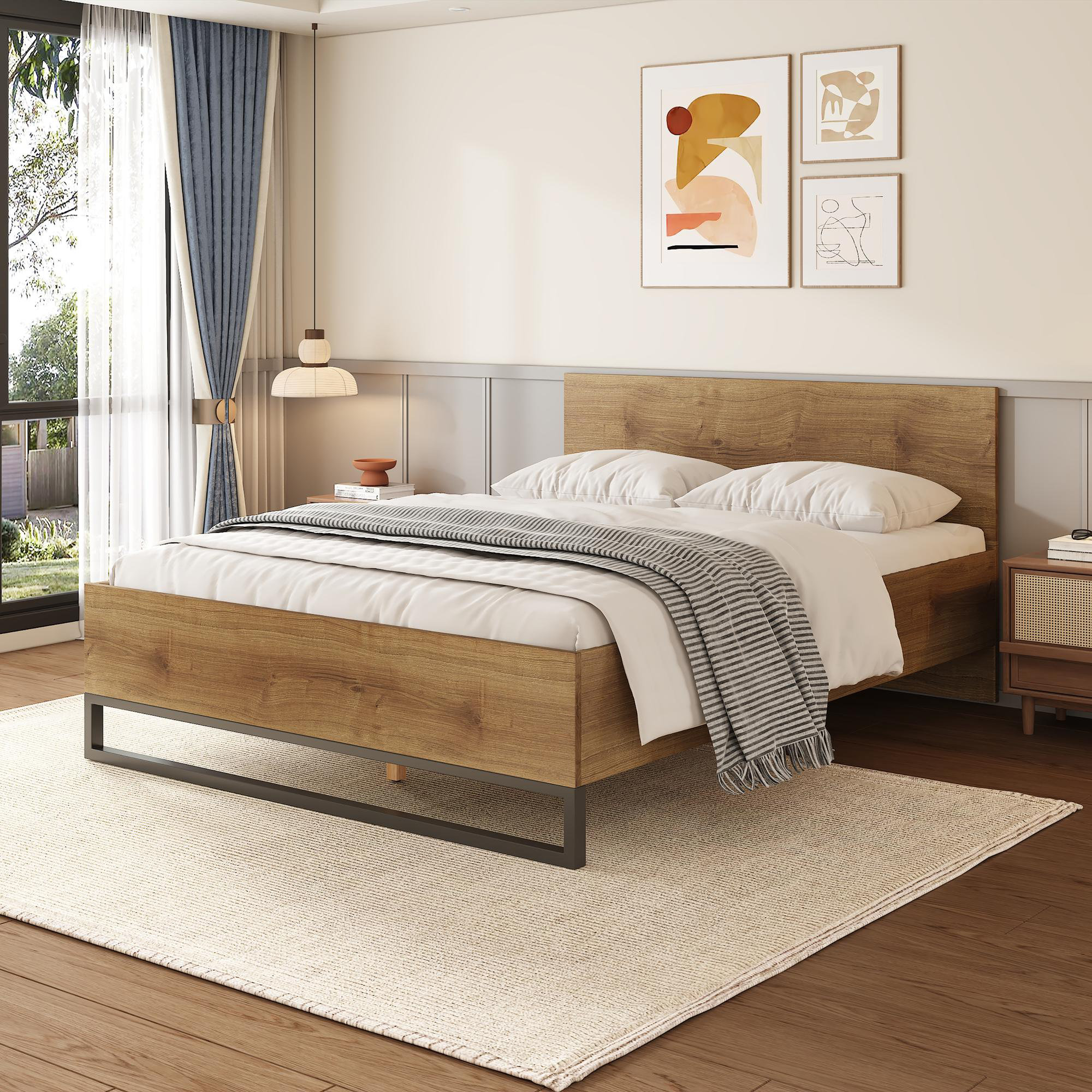 Corrigan Studio® ENGINEERED WOOD BED FRAME QUEEN SIZE,NATURAL & BLACK ...
