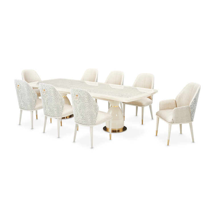 Michael Amini Lisbon 9-Piece Dining Room Set - Silken Matte Cream | Wayfair